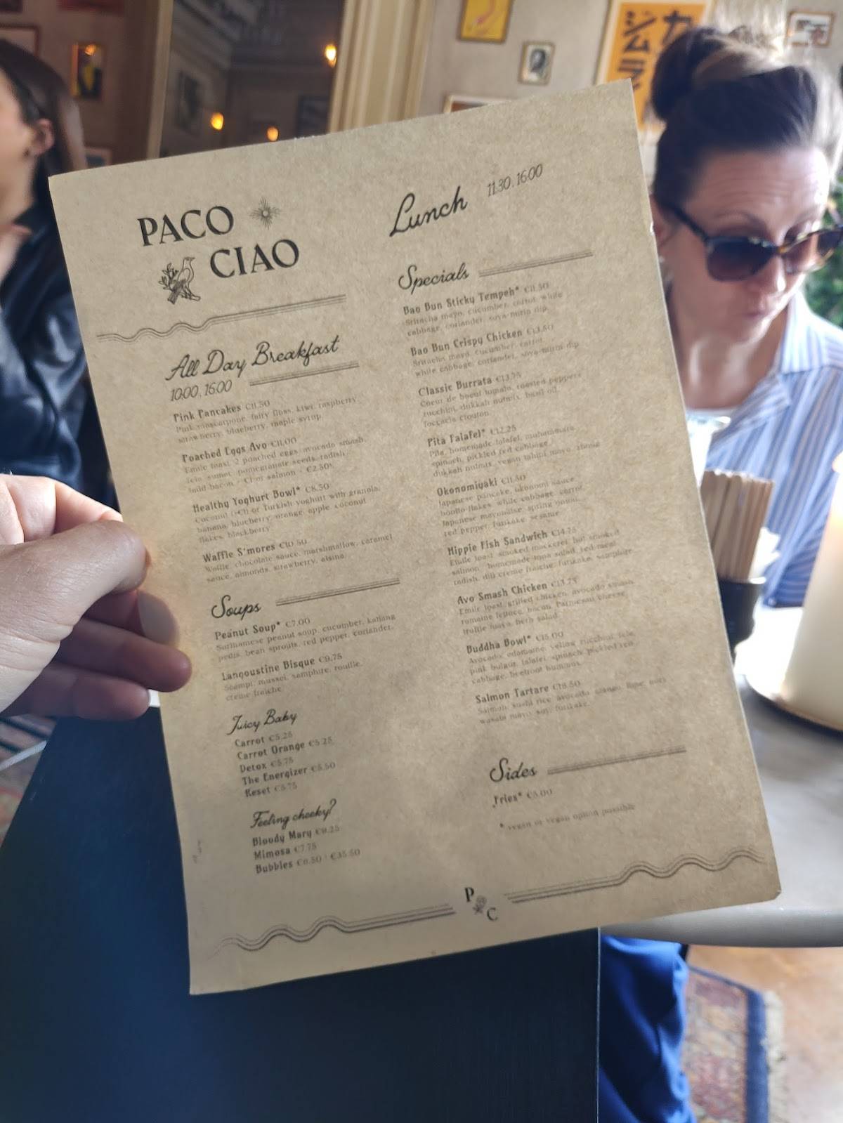 Menu at Paco Ciao, Leiden