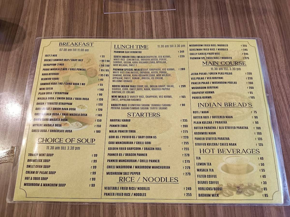 Menu at Padmam Veg Restaurant, Chennai, 18/54