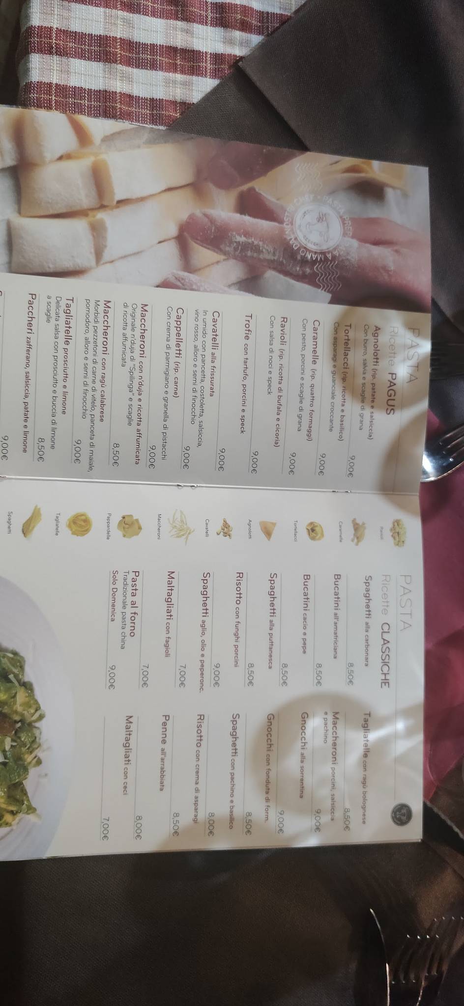Menu da Pagus ristorante, Ventrarola
