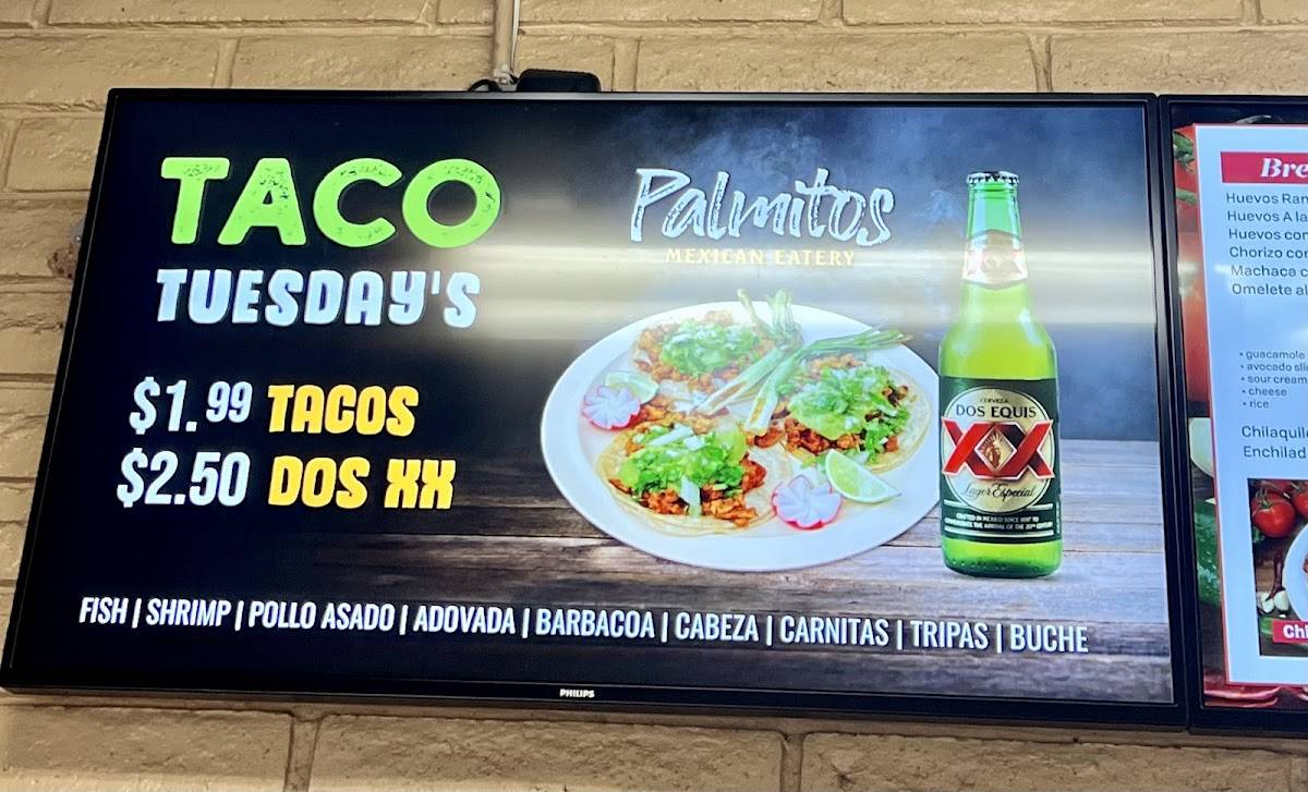 Menu at Palmitos Mexican Eatery restaurant, San Diego