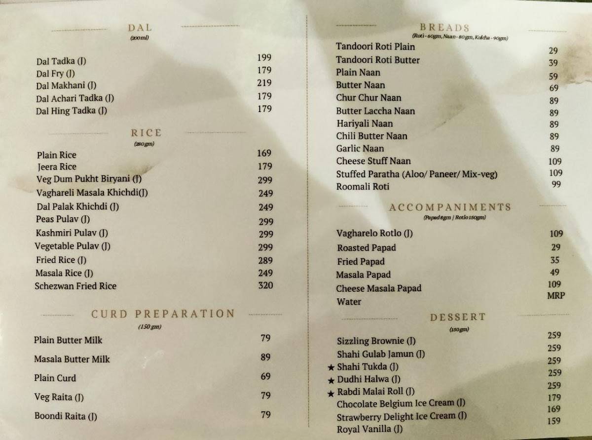 Menu at Panache Restaurant, Ahmedabad