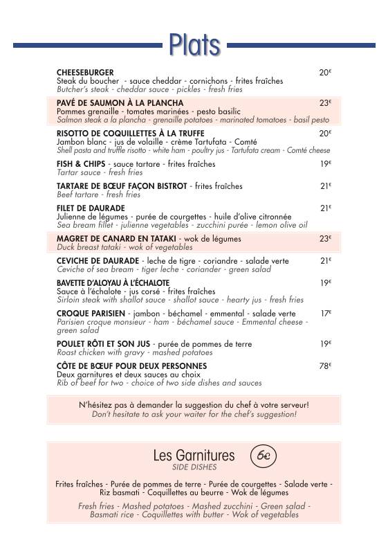 Menu at Paris Pyla restaurant, Paris