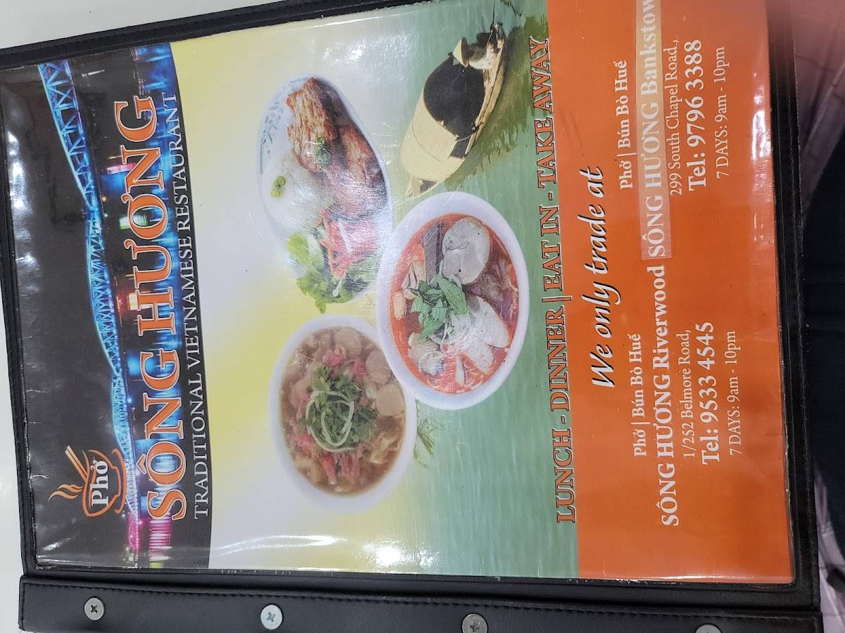Menu at Pho Song Huong Bankstown restaurant, Bankstown
