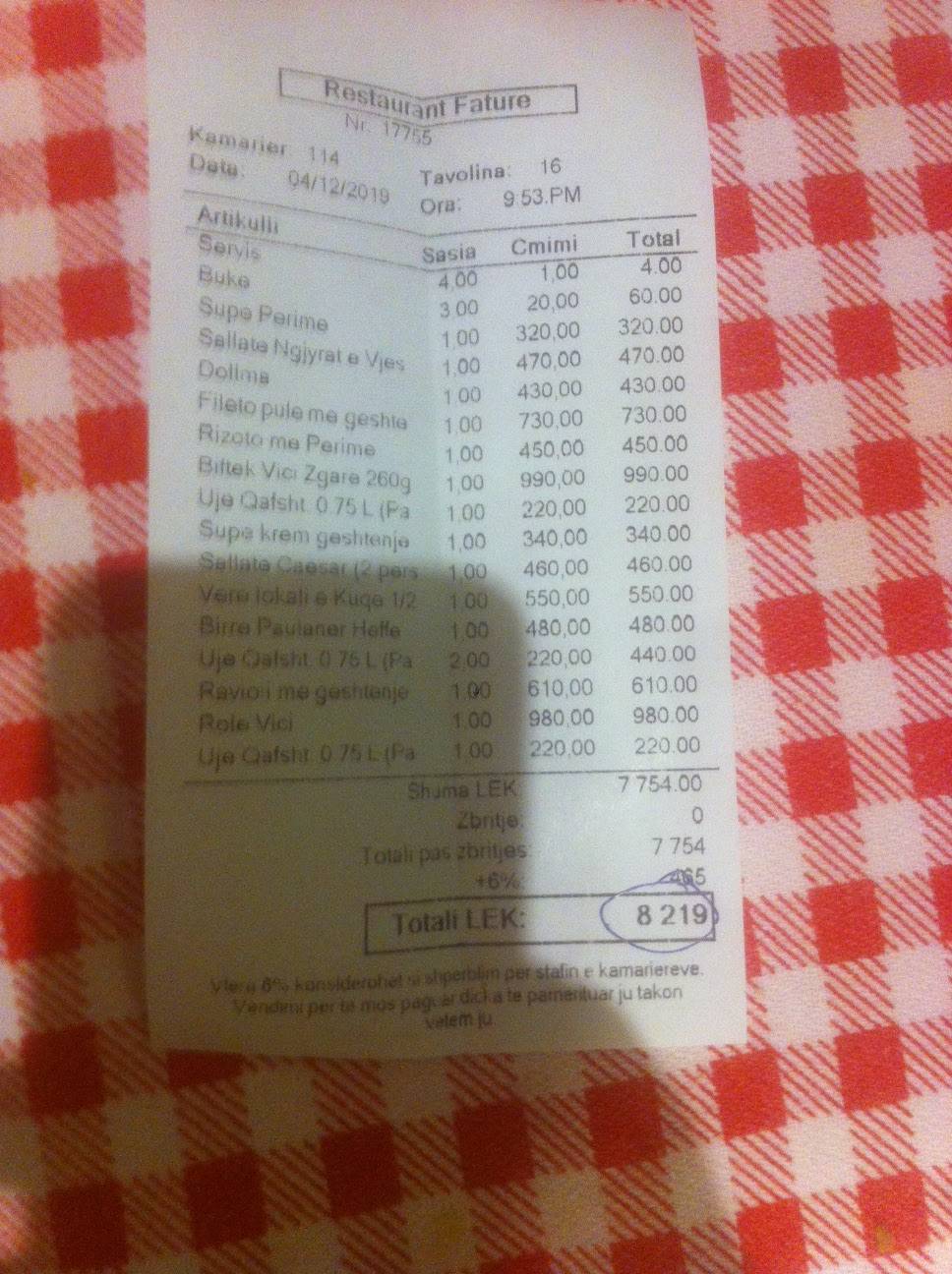 Menu at Restaurant Piceri Era "Blloku", Tirana