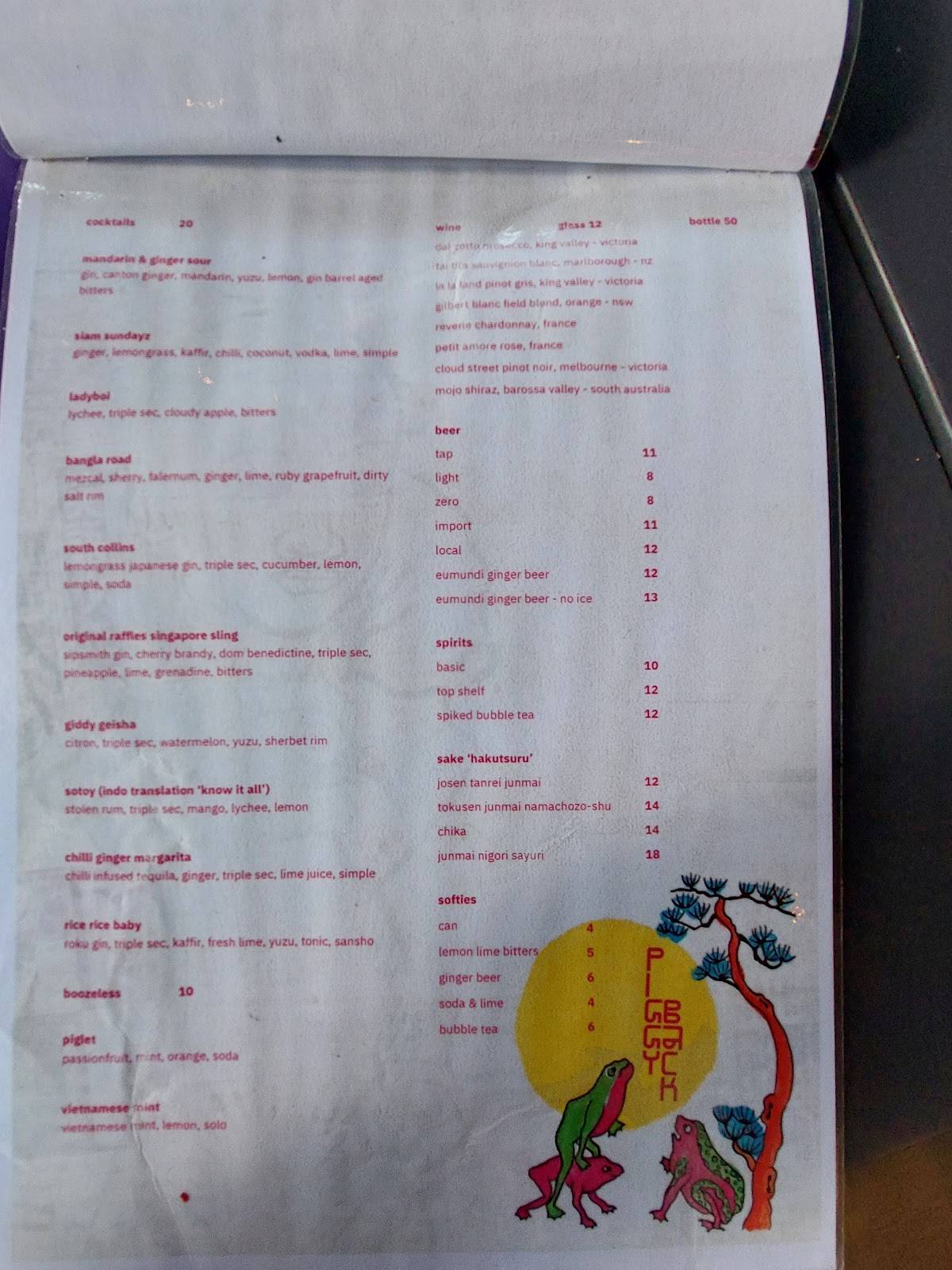 Menu at Piggyback restaurant, Palmwoods