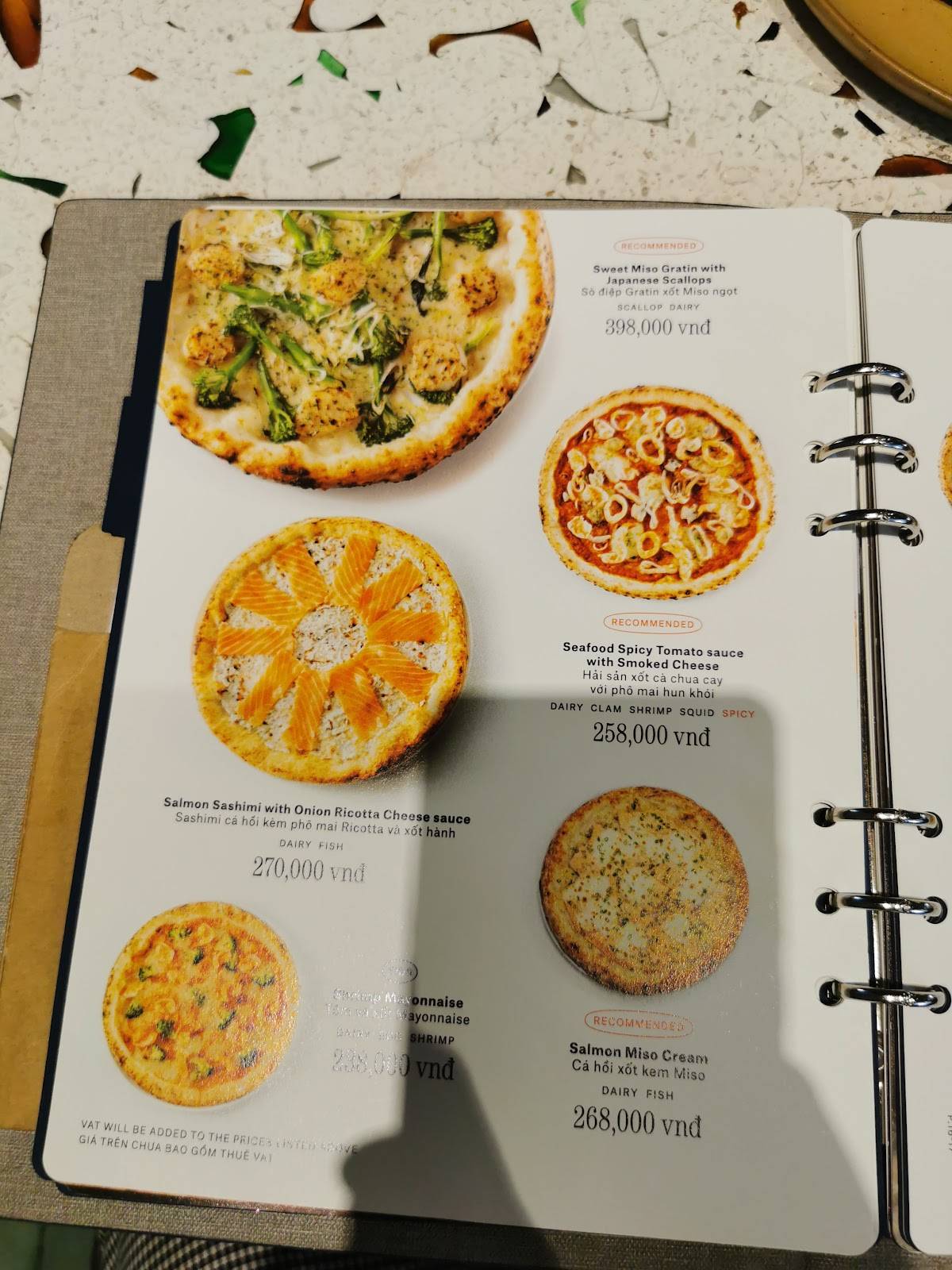 Menu at Pizza 4P's Vo Van Kiet restaurant, Ho Chi Minh City