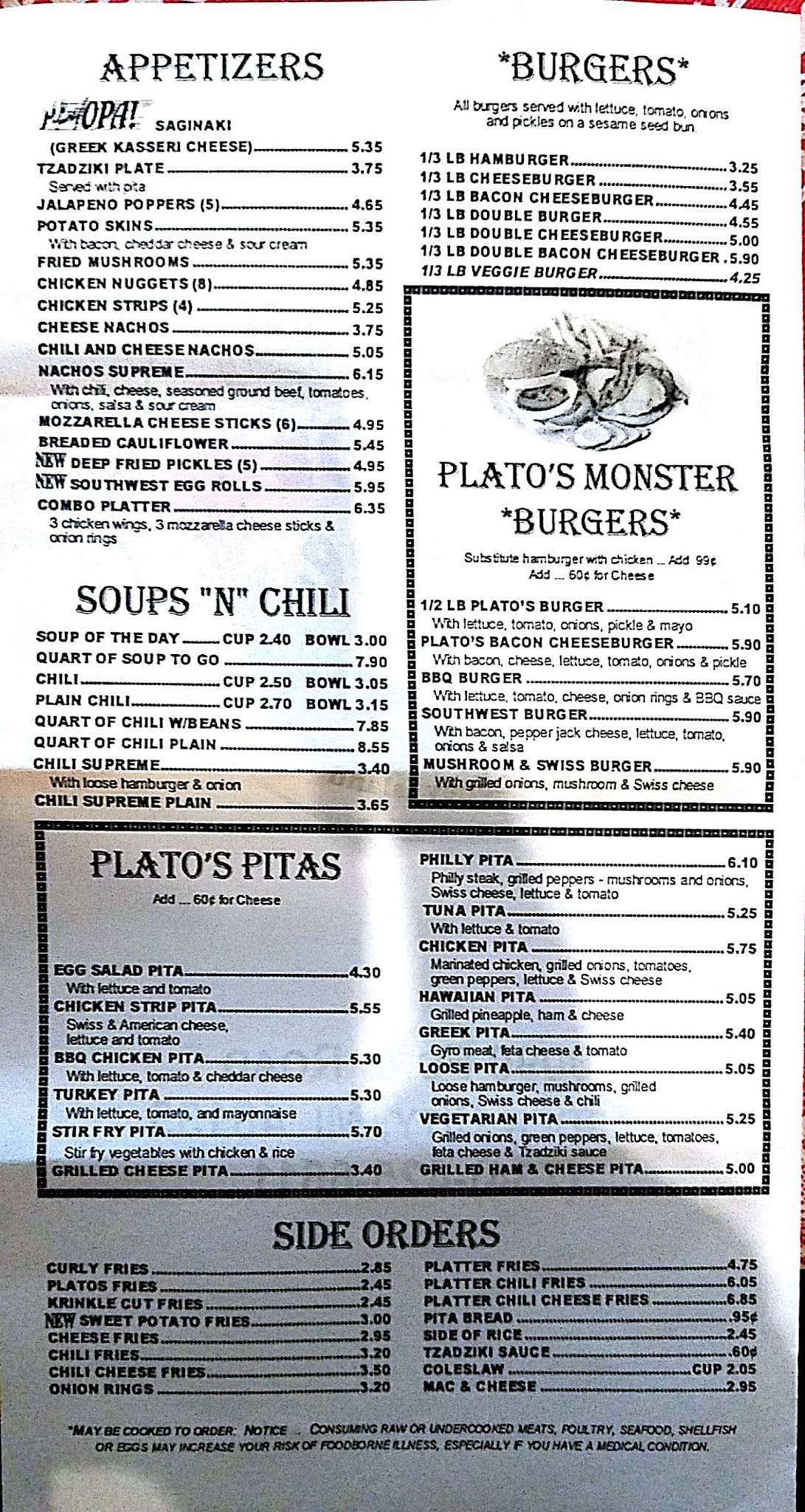 Menu at Plato's Place & Coney Island restaurant, Garden City