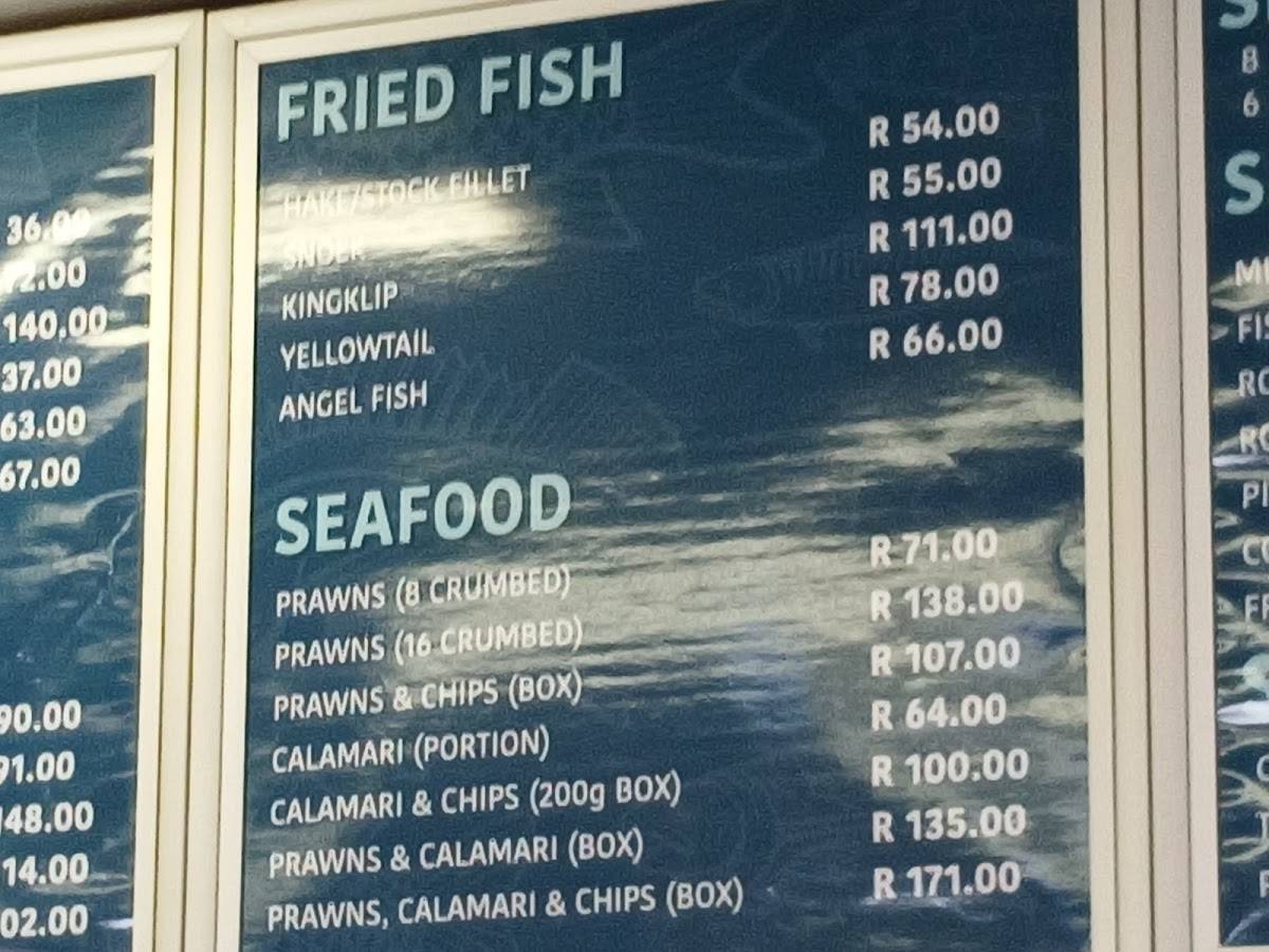 Menu at Plumstead Fisheries restaurant, Cape Town