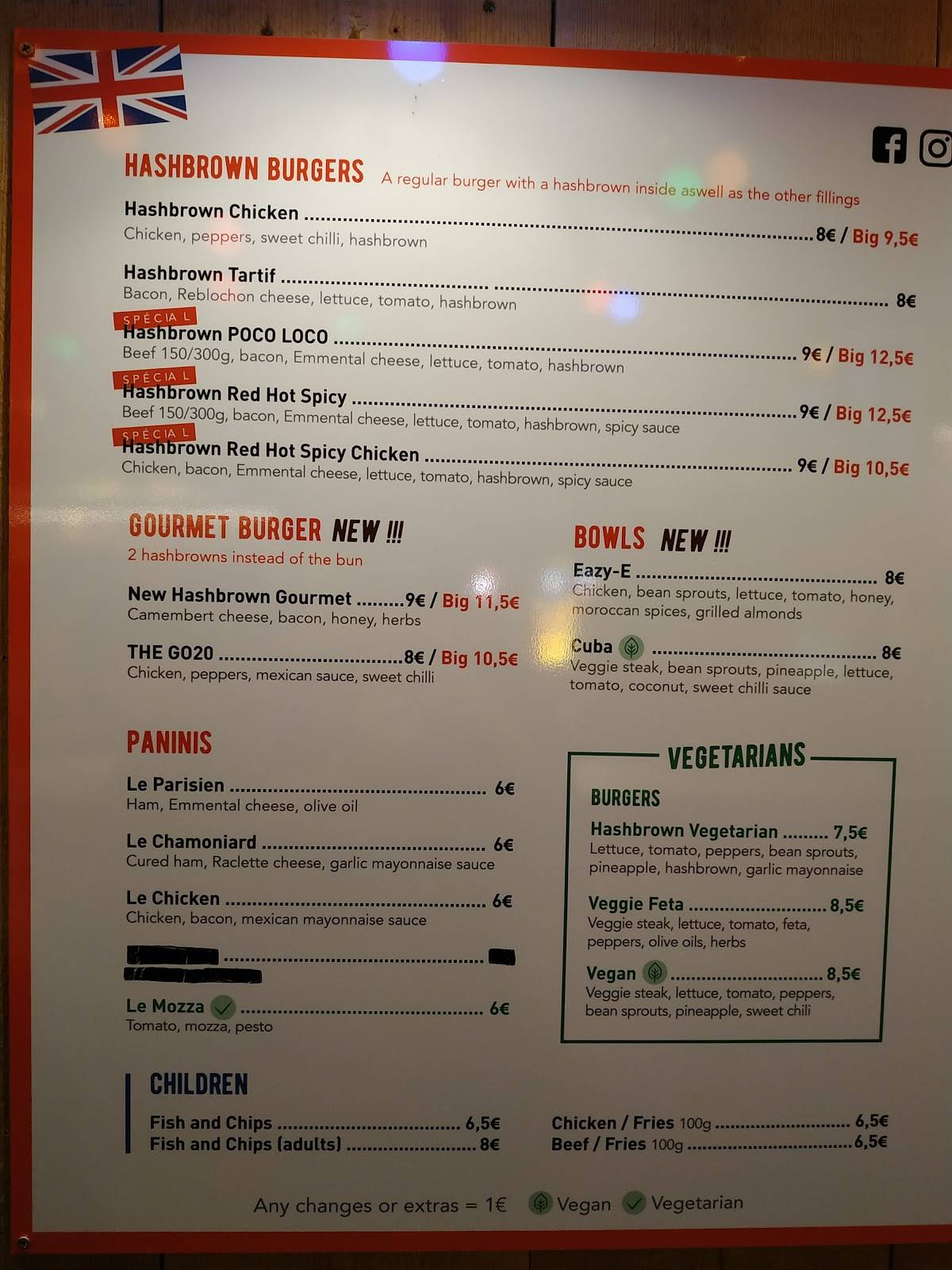 Menu at Poco Loco Burger restaurant, Chamonix