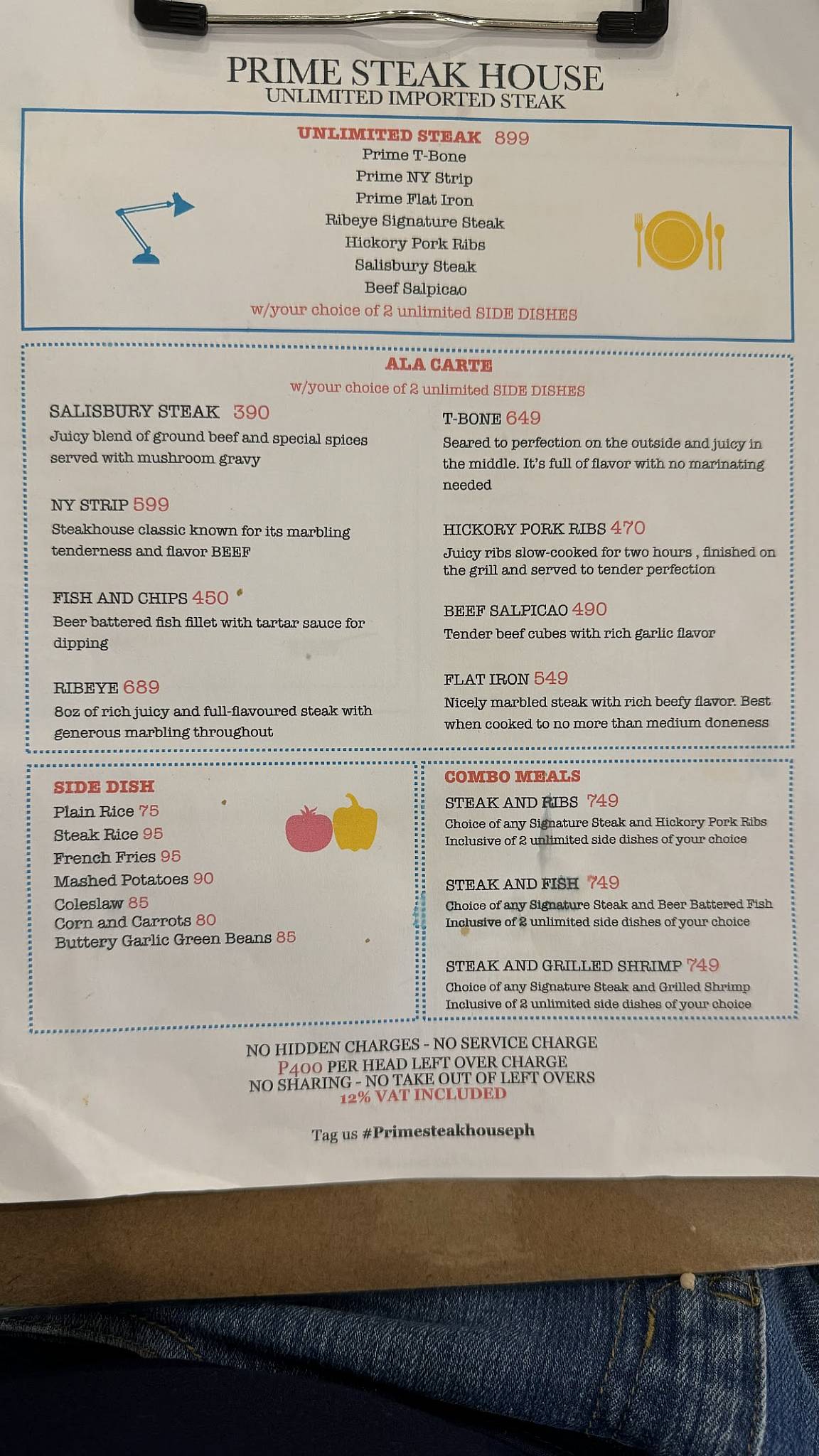 Menu at Prime Steak House restaurant, Quezon City, Annex 3 Upper Ground ...