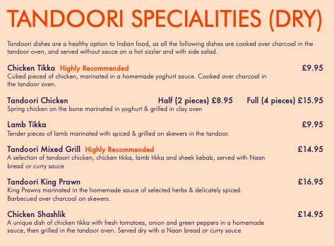 Menu at Purbani Botley restaurant, Southampton, 2A High St