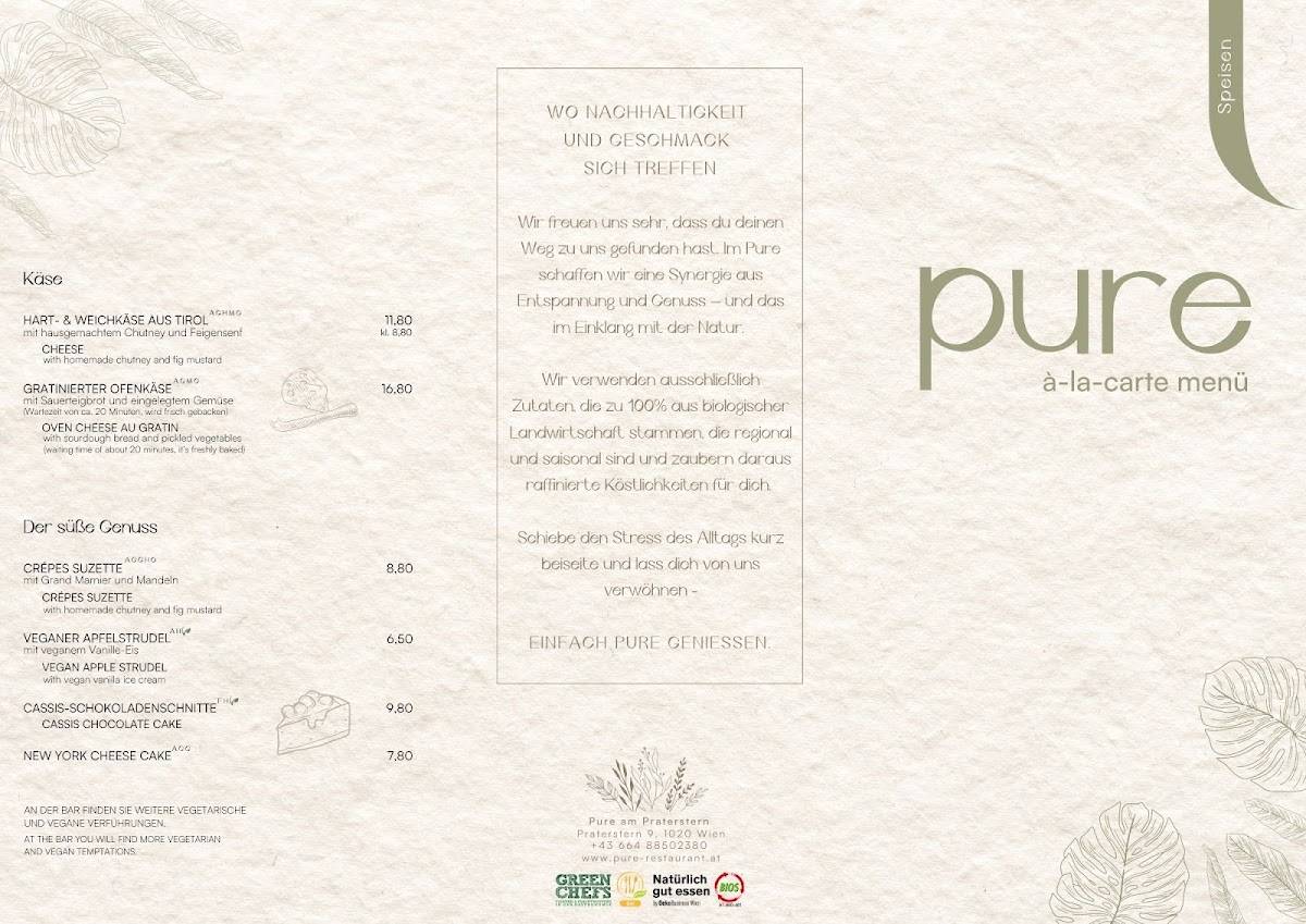 Speisekarte von Pure am Praterstern restaurant, Wien