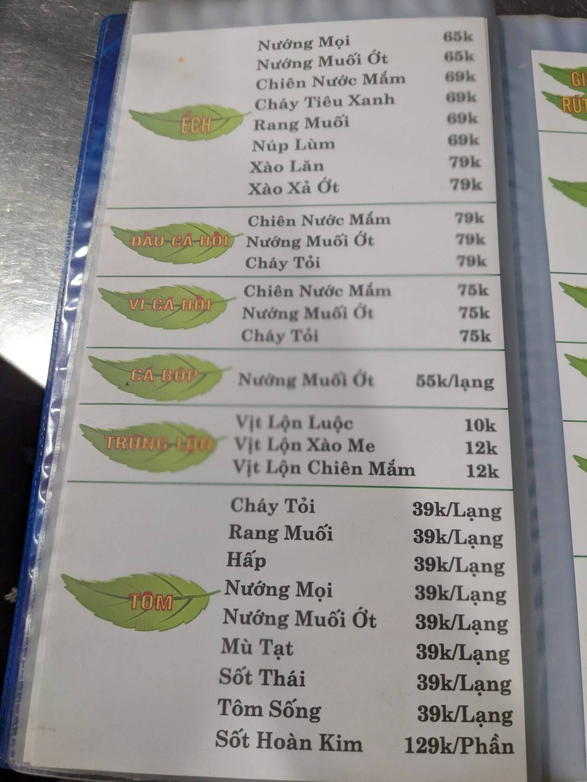 Menu at QUÁN ỐC NGON - ỐC - HẢI SẢN & LẨU restaurant, Ho Chi Minh City
