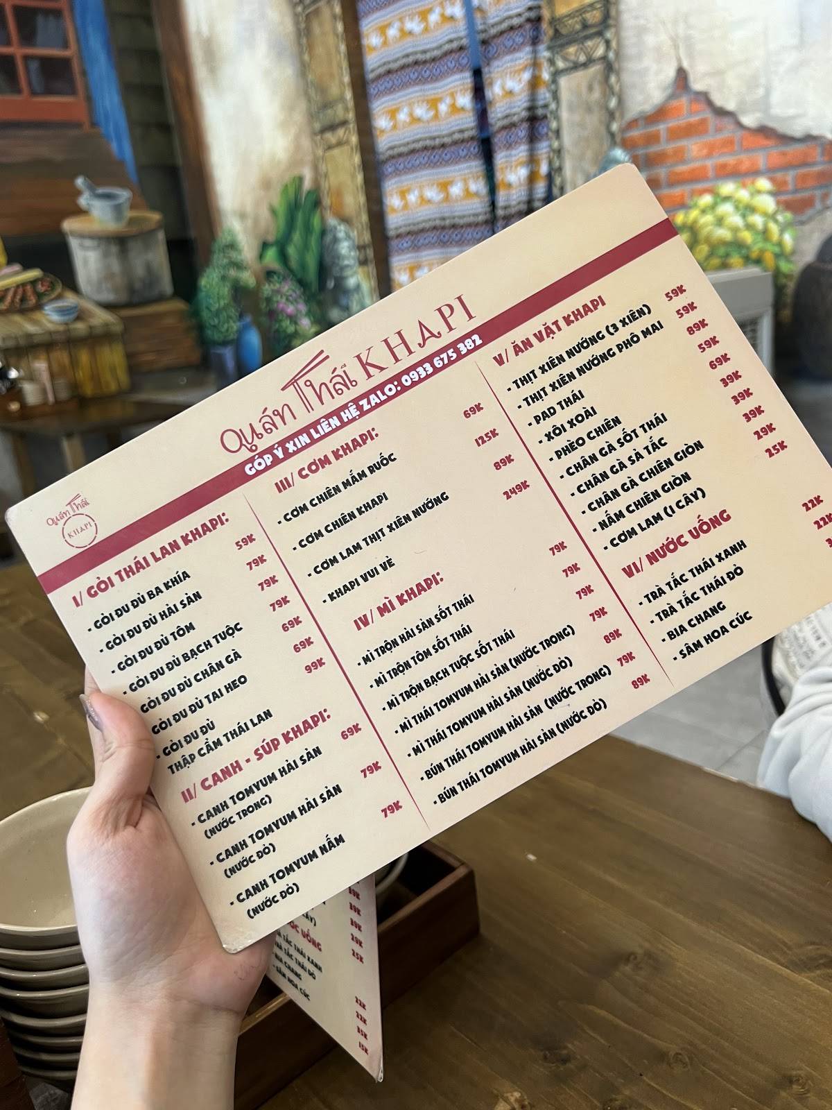 Menu at Quán Thái Khapi - 394 Lê Văn Lương restaurant, Ho Chi Minh City