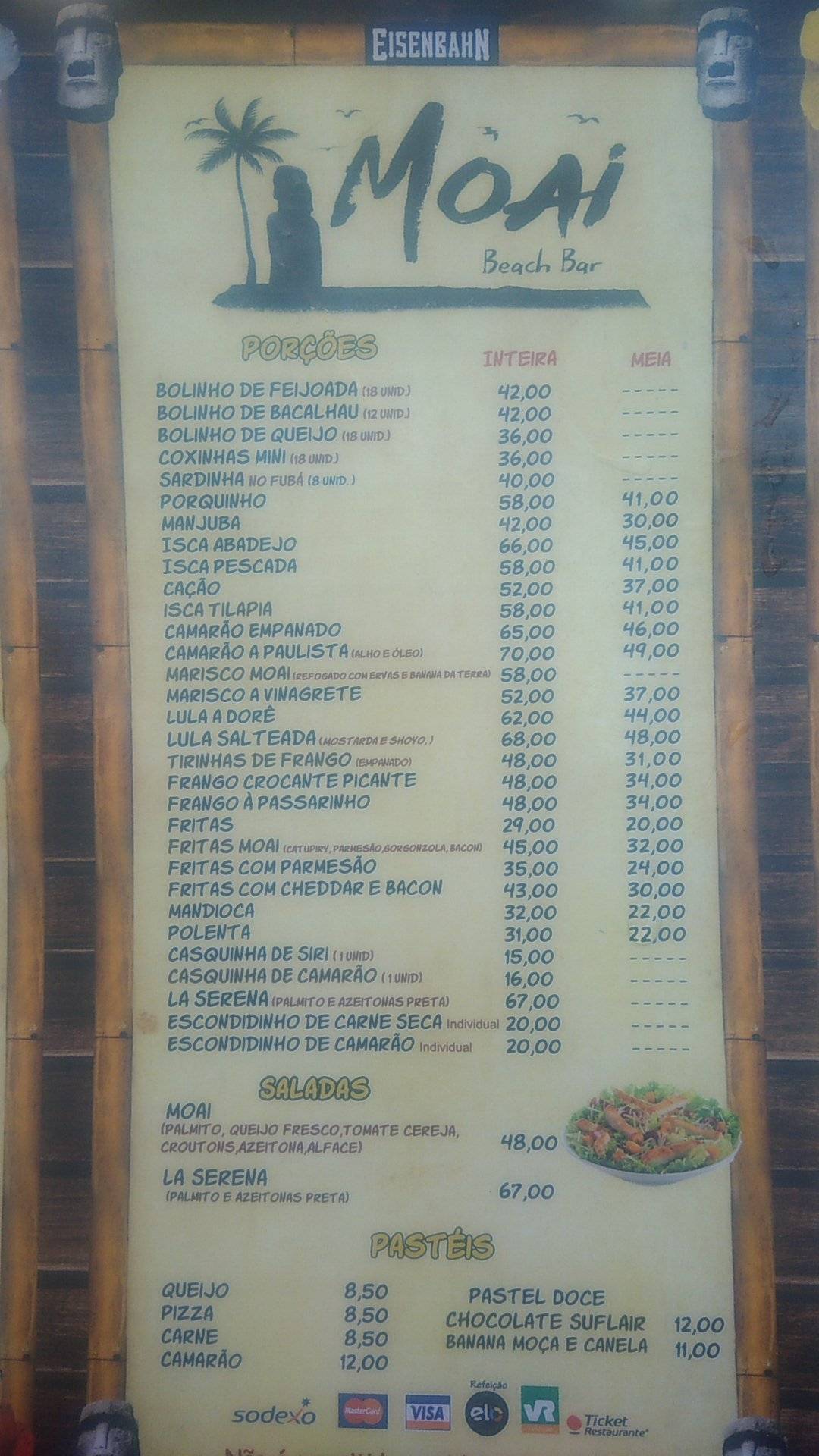 Carta del restaurante Quiosque Moai Beach, Itanhaém