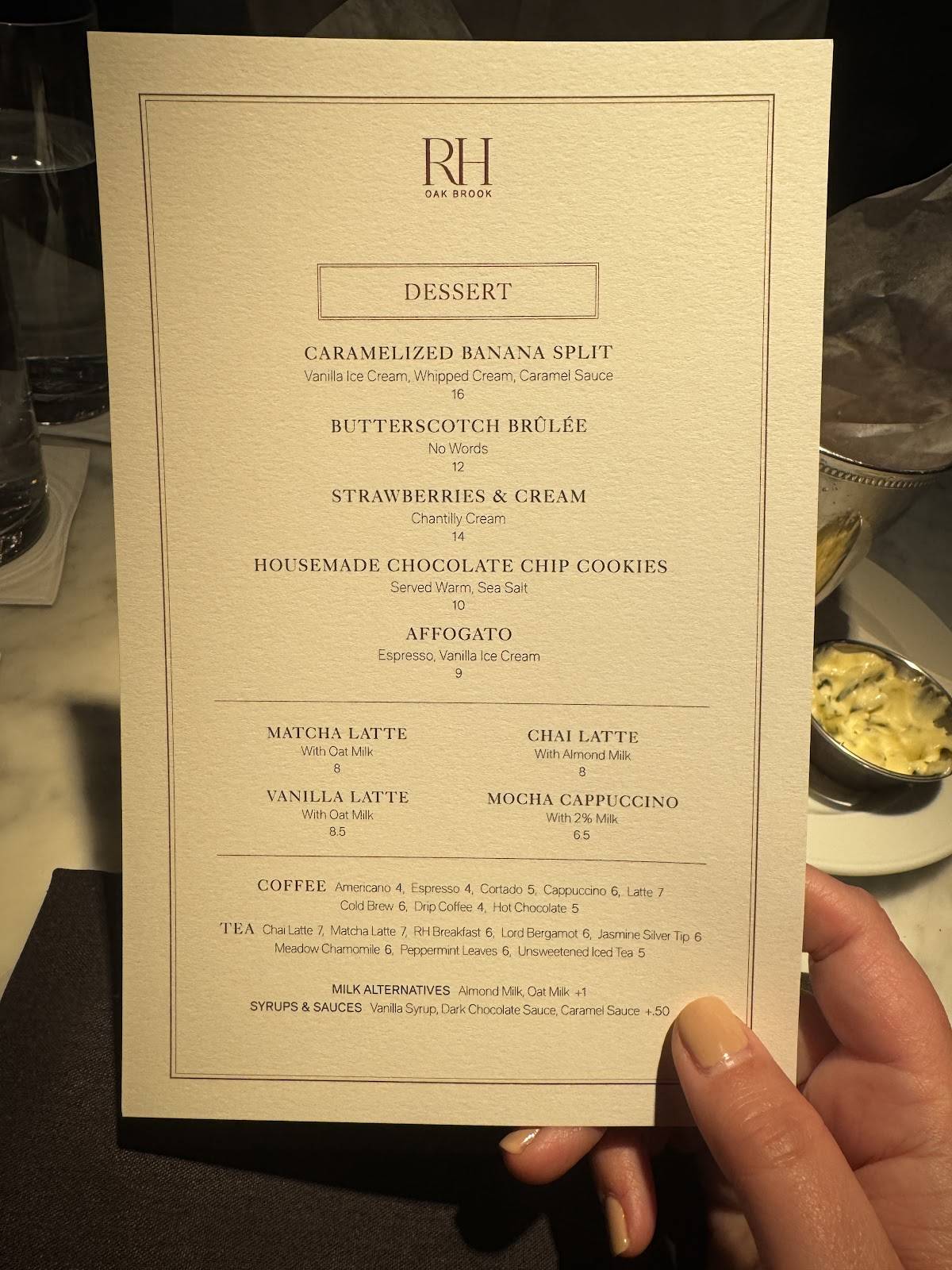 Menu at RH Rooftop Restaurant at RH Oak Brook, Oak Brook