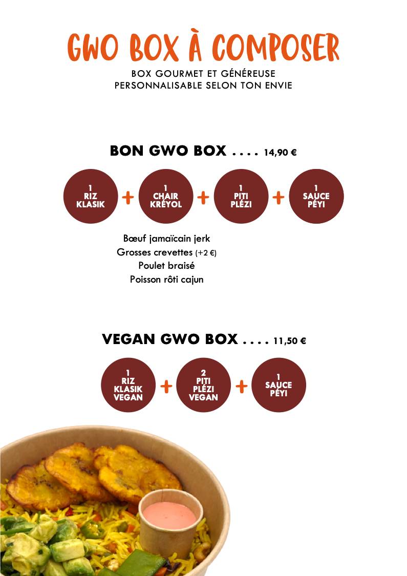Menu at RICE BOX caribbean soul food restaurant, Paris