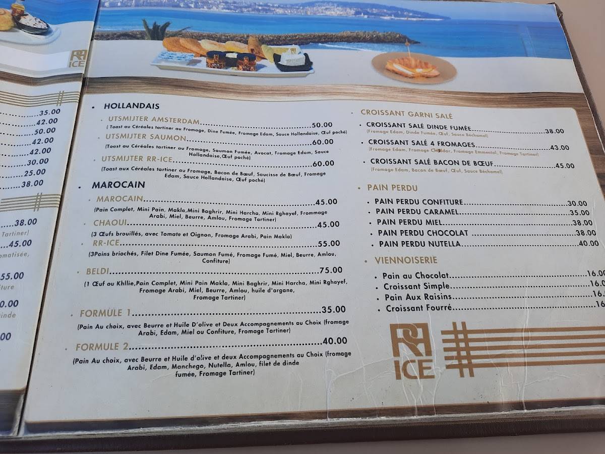 Menu au Cafe RR Ice, Tanger, Q6QR+827