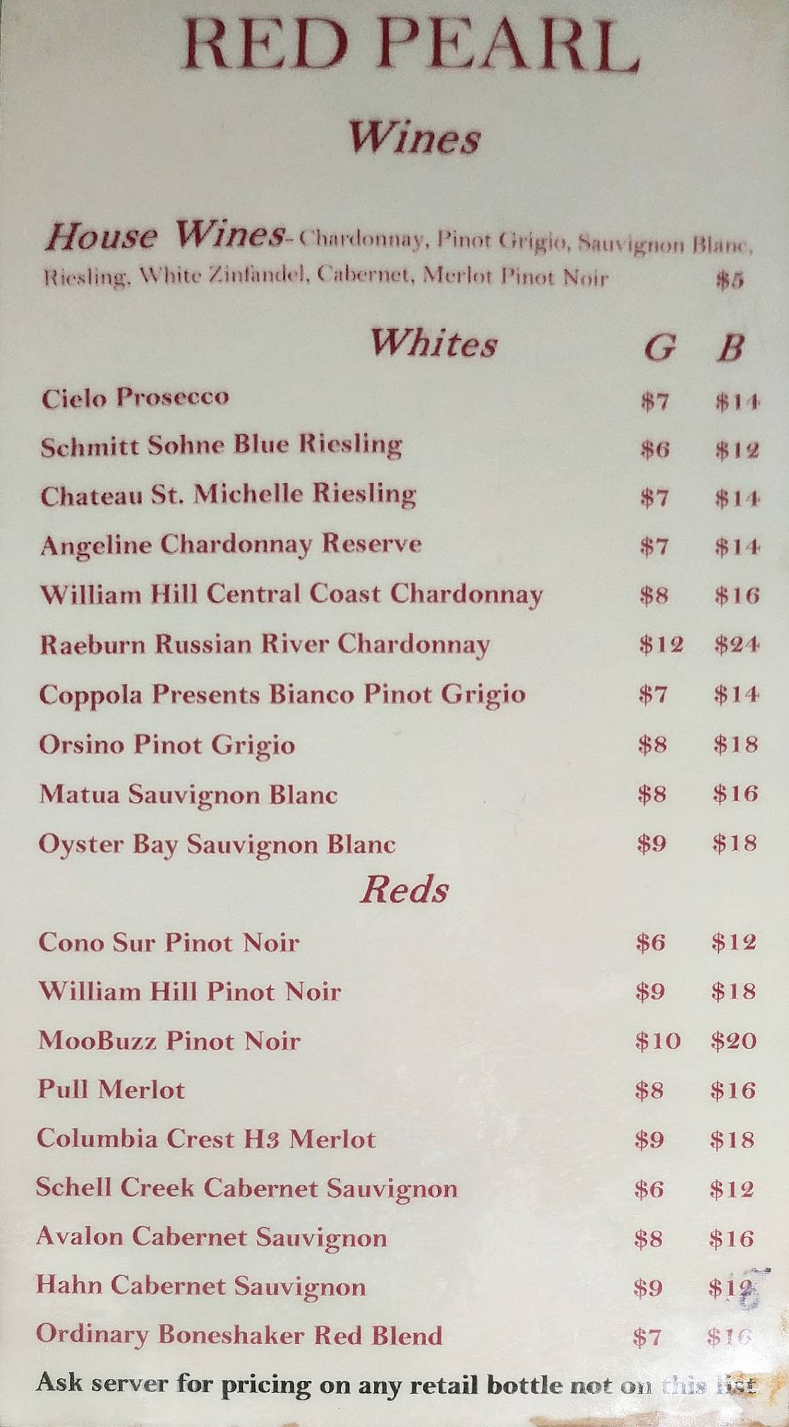 Menu at Red Pearl Restaurant, Homewood