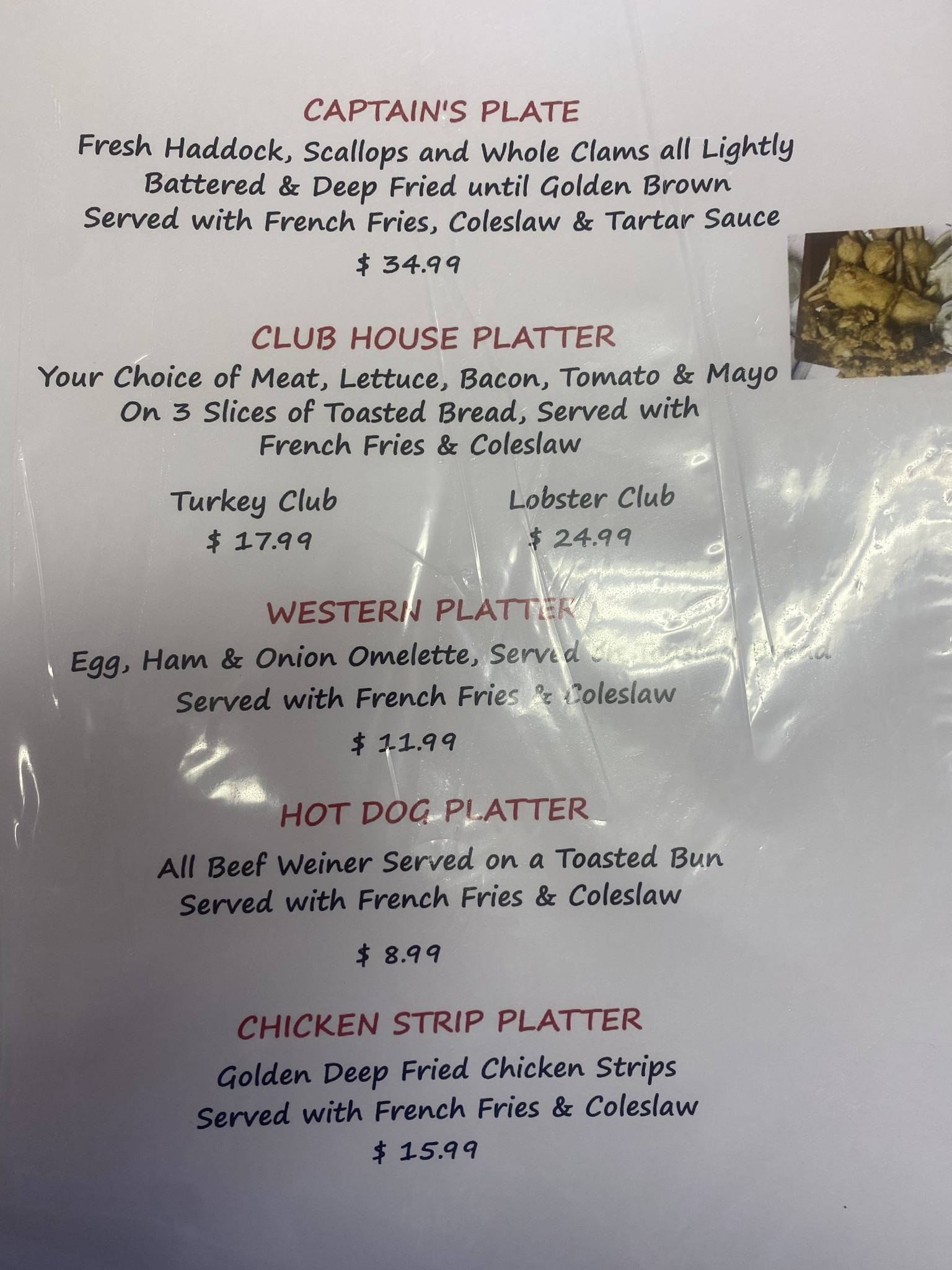 Carta de Red Roof Restaurant, Riverside-Albert