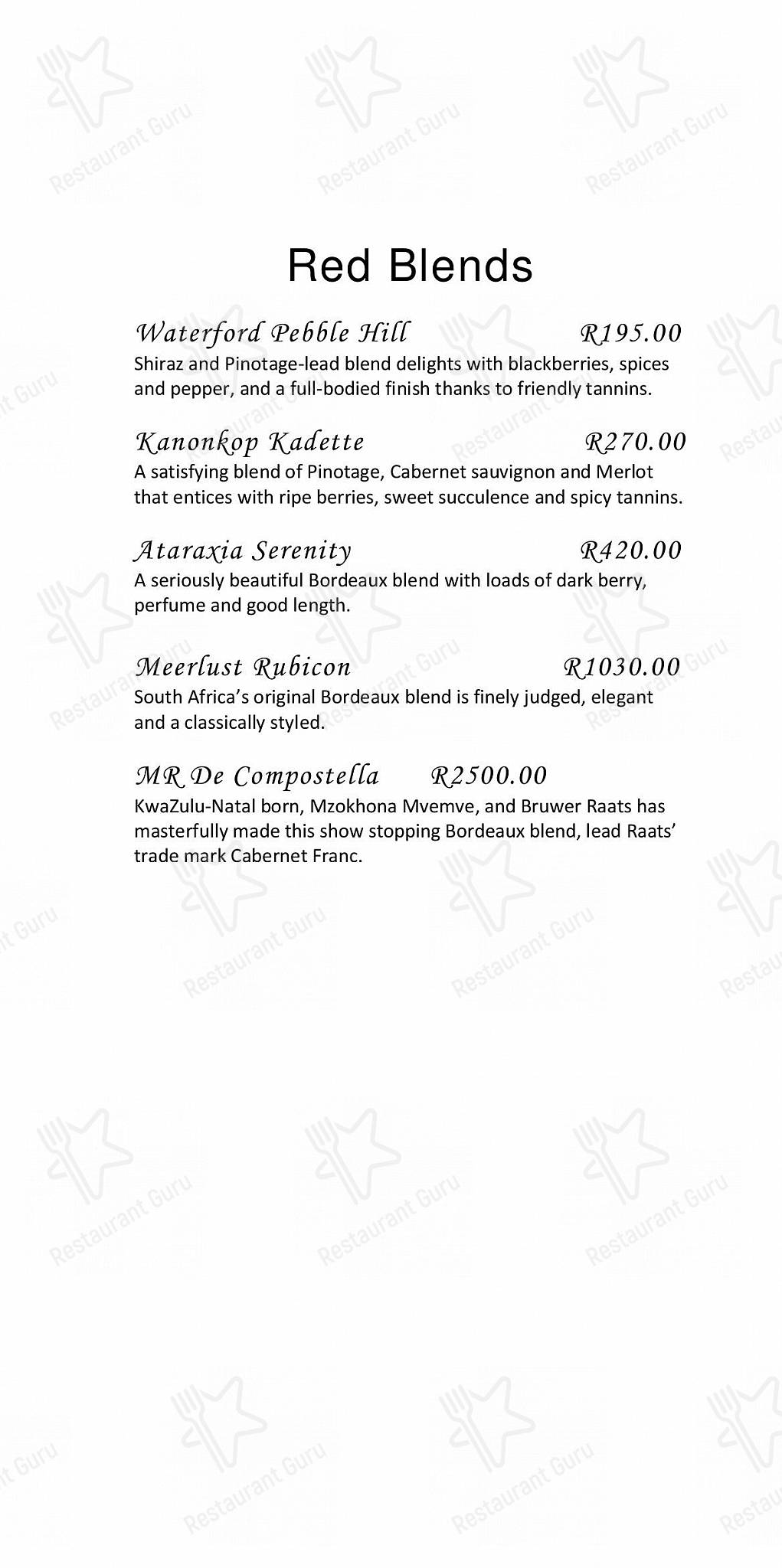 Menu at Redlands Hotel & Conference Centre, Pietermaritzburg