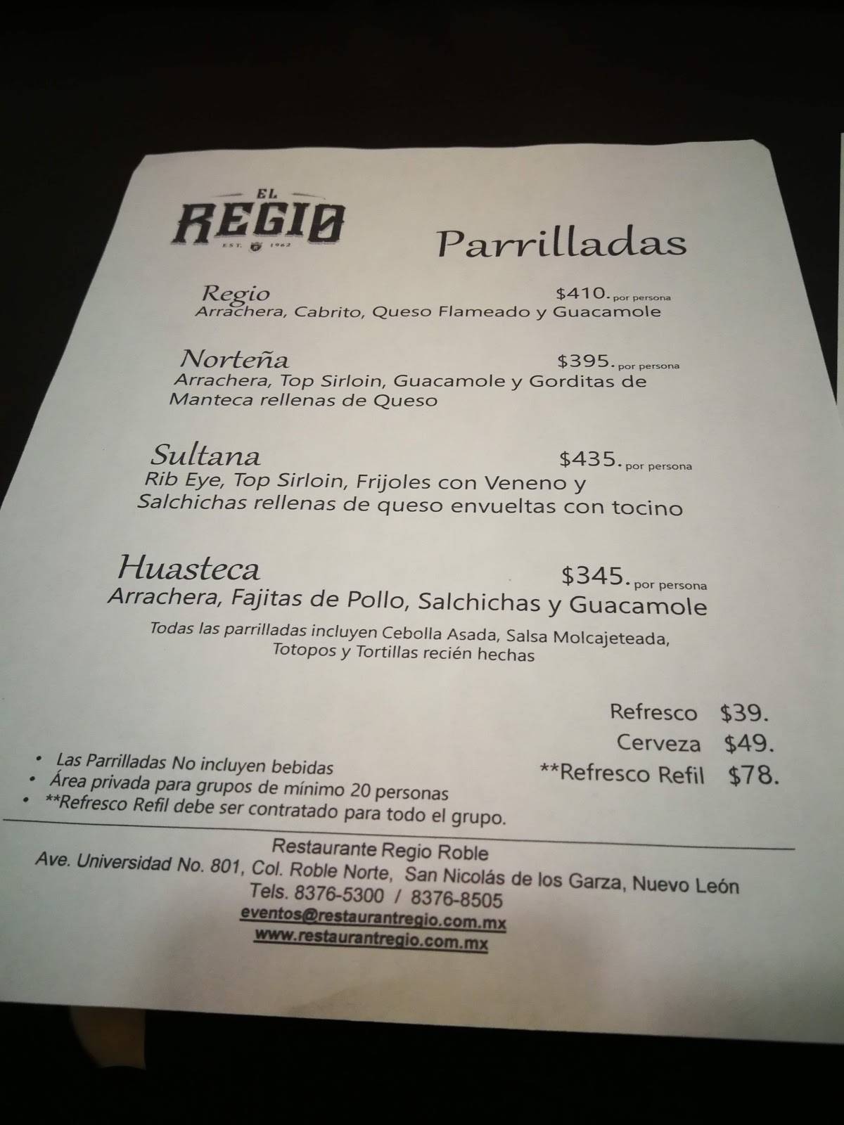 Carta de Restaurante Regio, San Nicolás de los Garza, Avenida ...