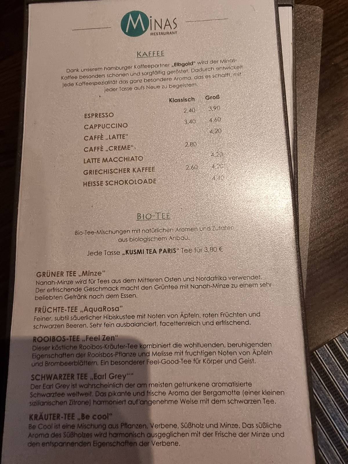 Speisekarte von Restaurant Minas, Hamburg