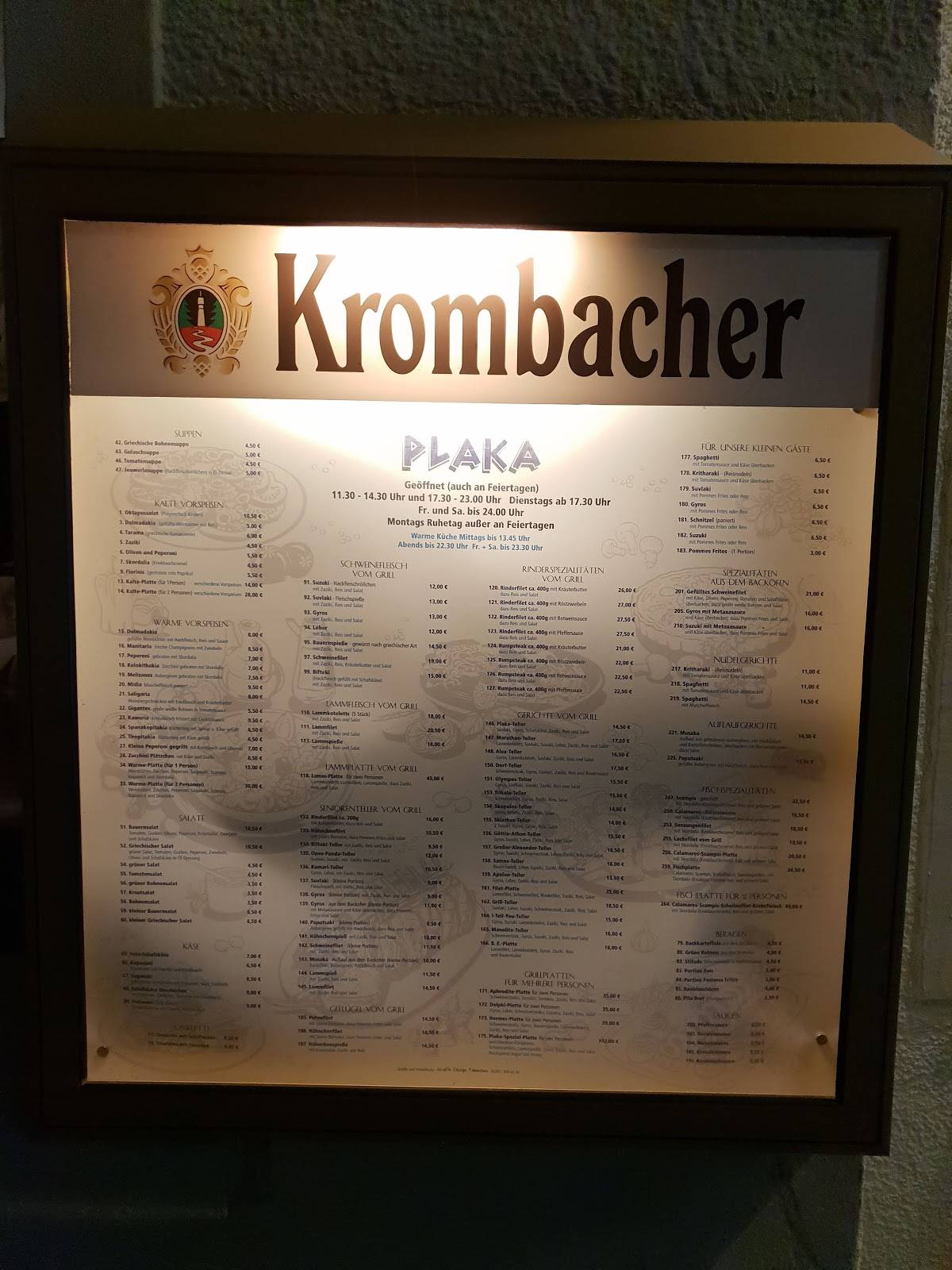 Menu au Restaurant Plaka, Lüdenscheid