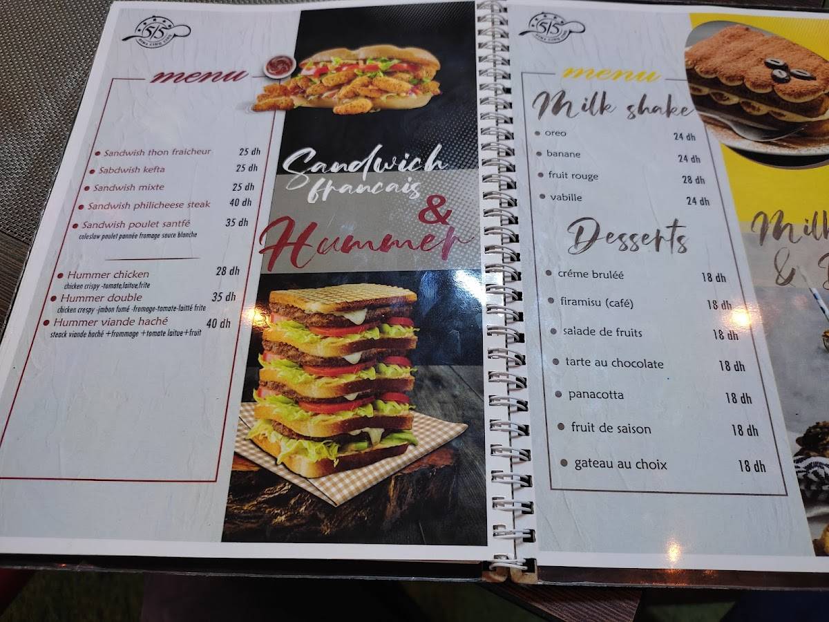 Menu au Dima CinQ CinQ : Café, Restaurant & Pâtisserie, Errachidia