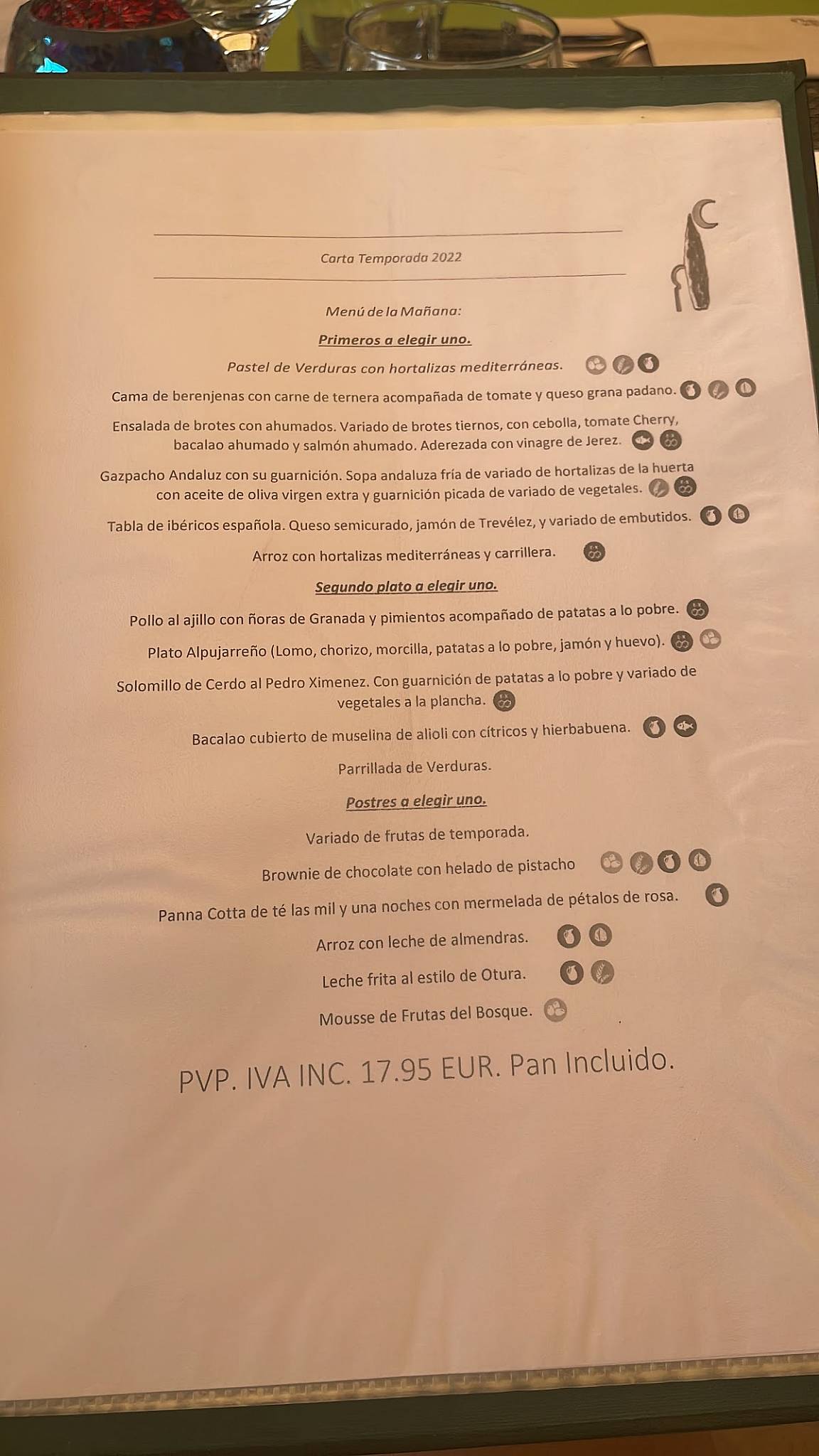 Menu at Restaurante Carmen Verde Luna, Granada, Cam. Nuevo de San Nicolás