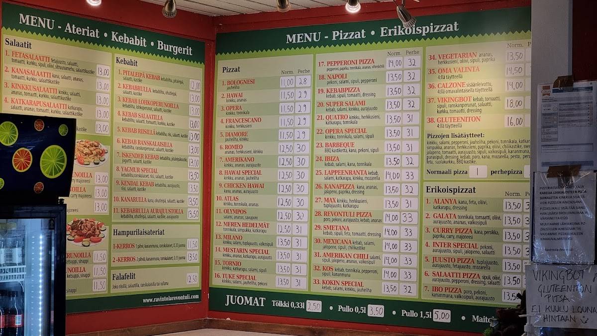 Menu at Revontuli restaurant, Tornio
