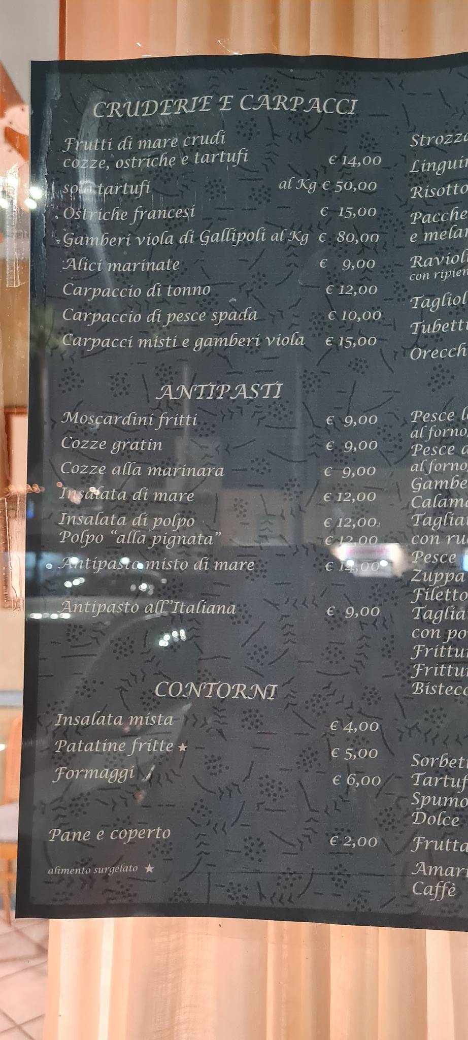 Menu au Ristorante Al Gambero, Porto Cesareo