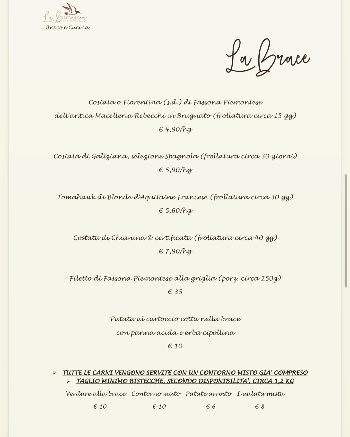 Menu da La Beccaccia ristorante, Rapallo