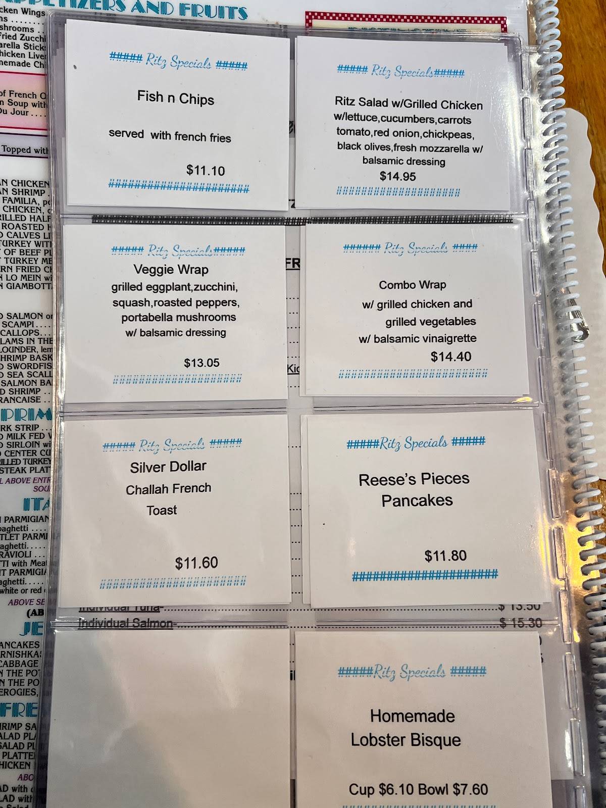 Menu at Ritz Diner restaurant, Livingston