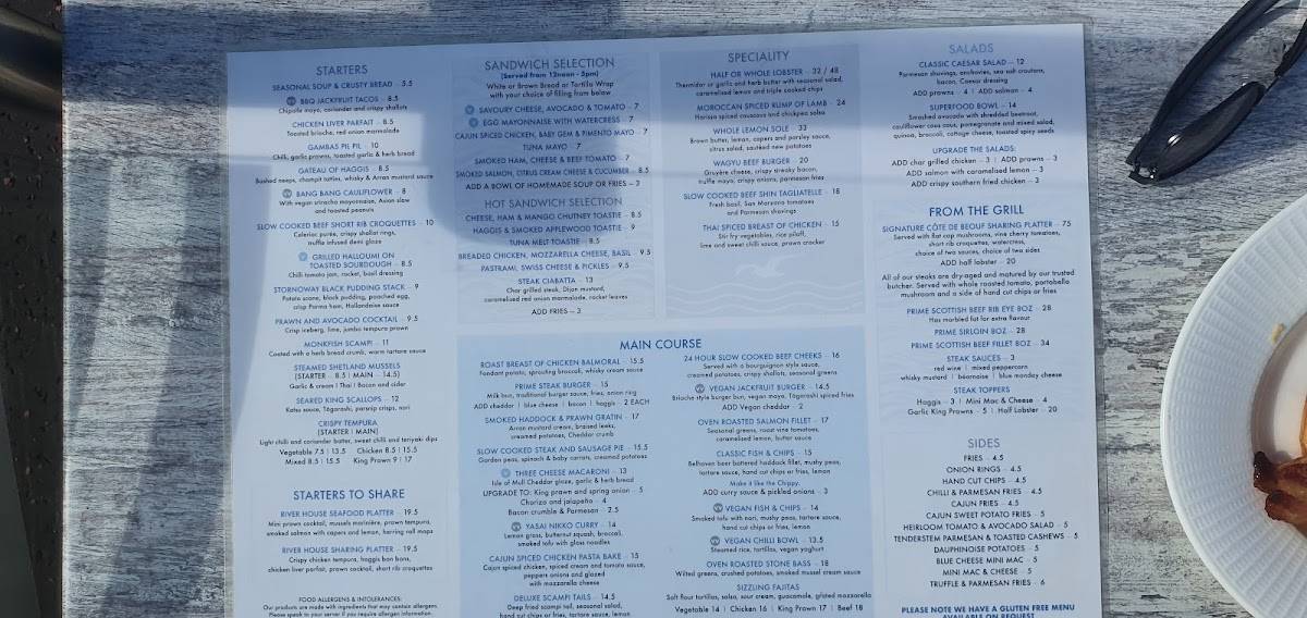 Menu at River House Stirling restaurant, Stirling