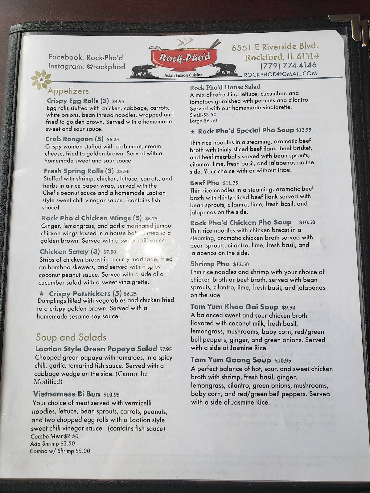 Menu at Rock-Pho'd Asian Fusion Cuisine restaurant, Rockford