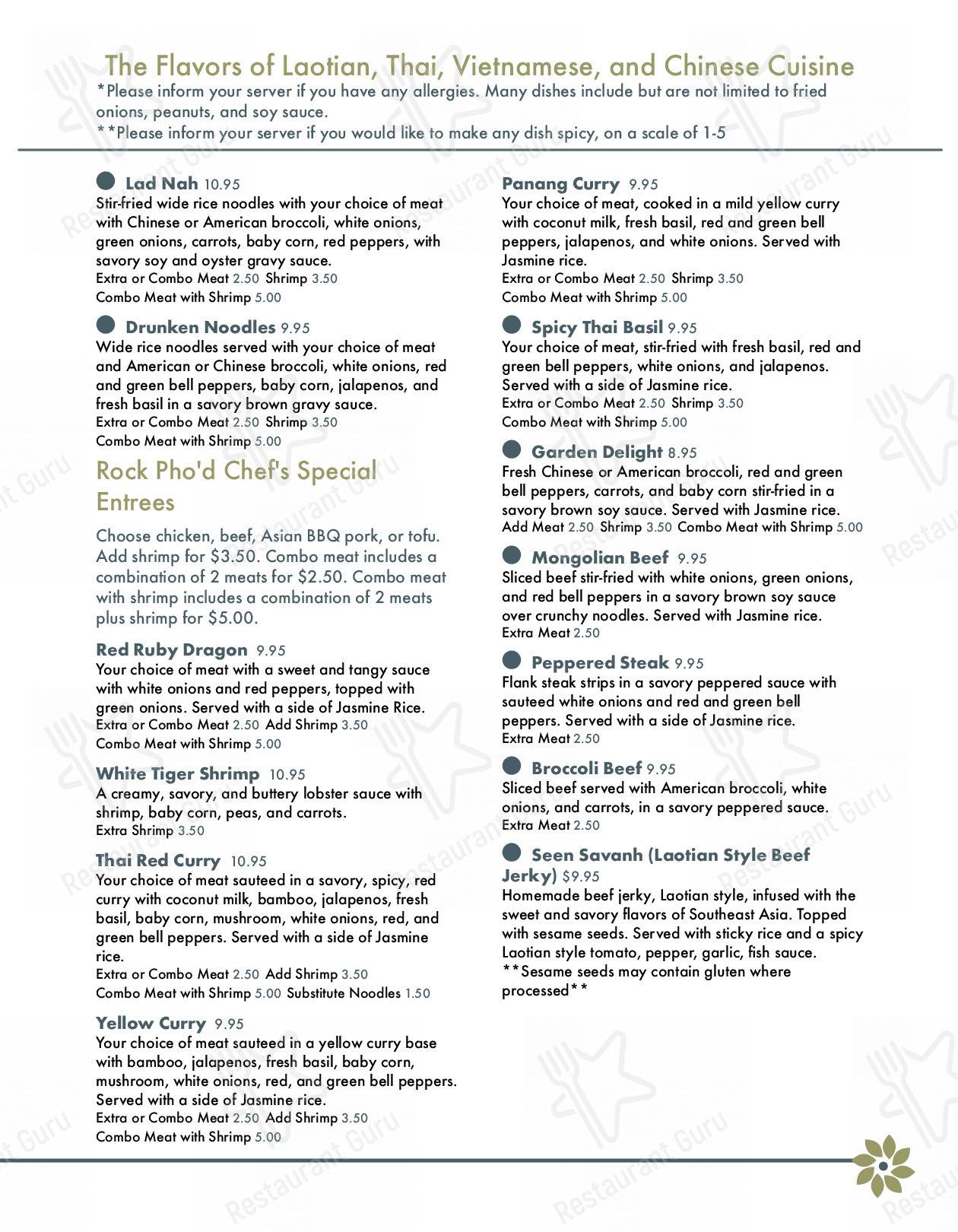 Menu at Rock-Pho'd Asian Fusion Cuisine restaurant, Rockford