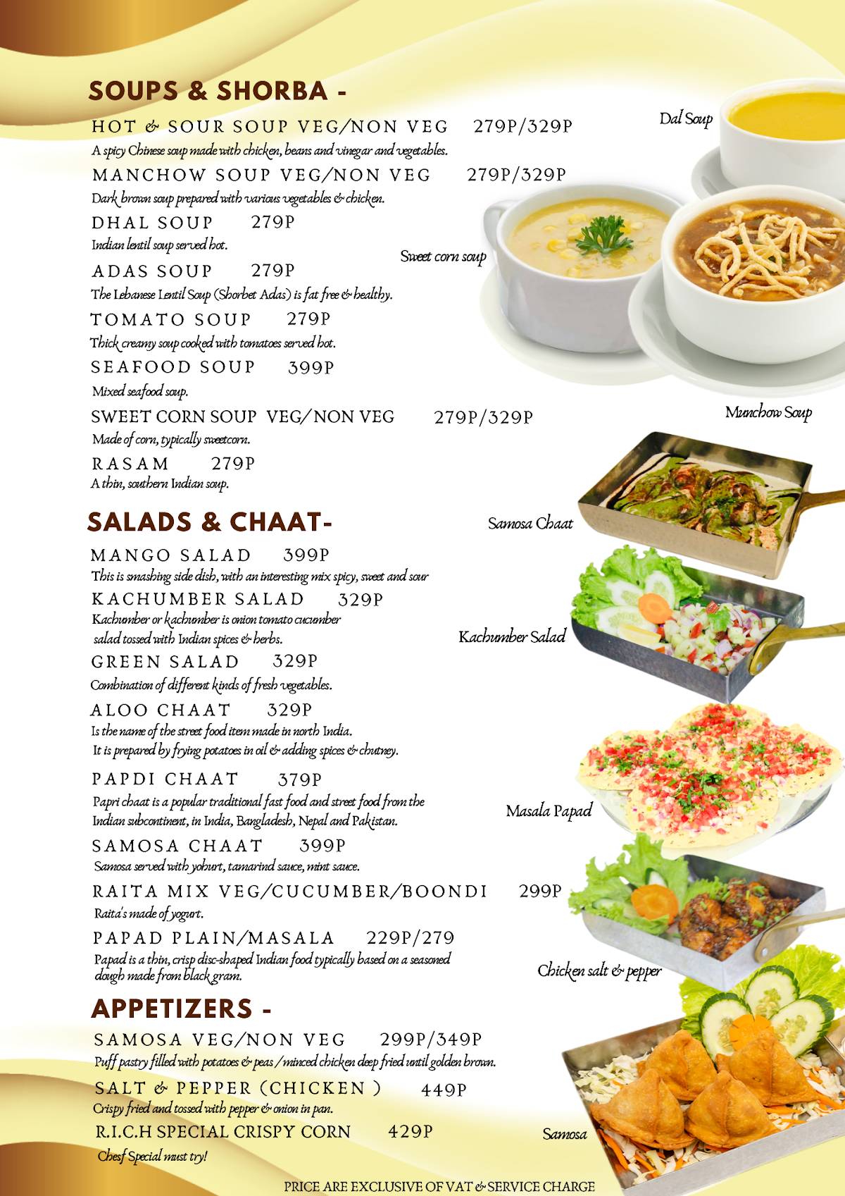 Menu at Royal Indian Curry House restaurant, Makati, General Luna