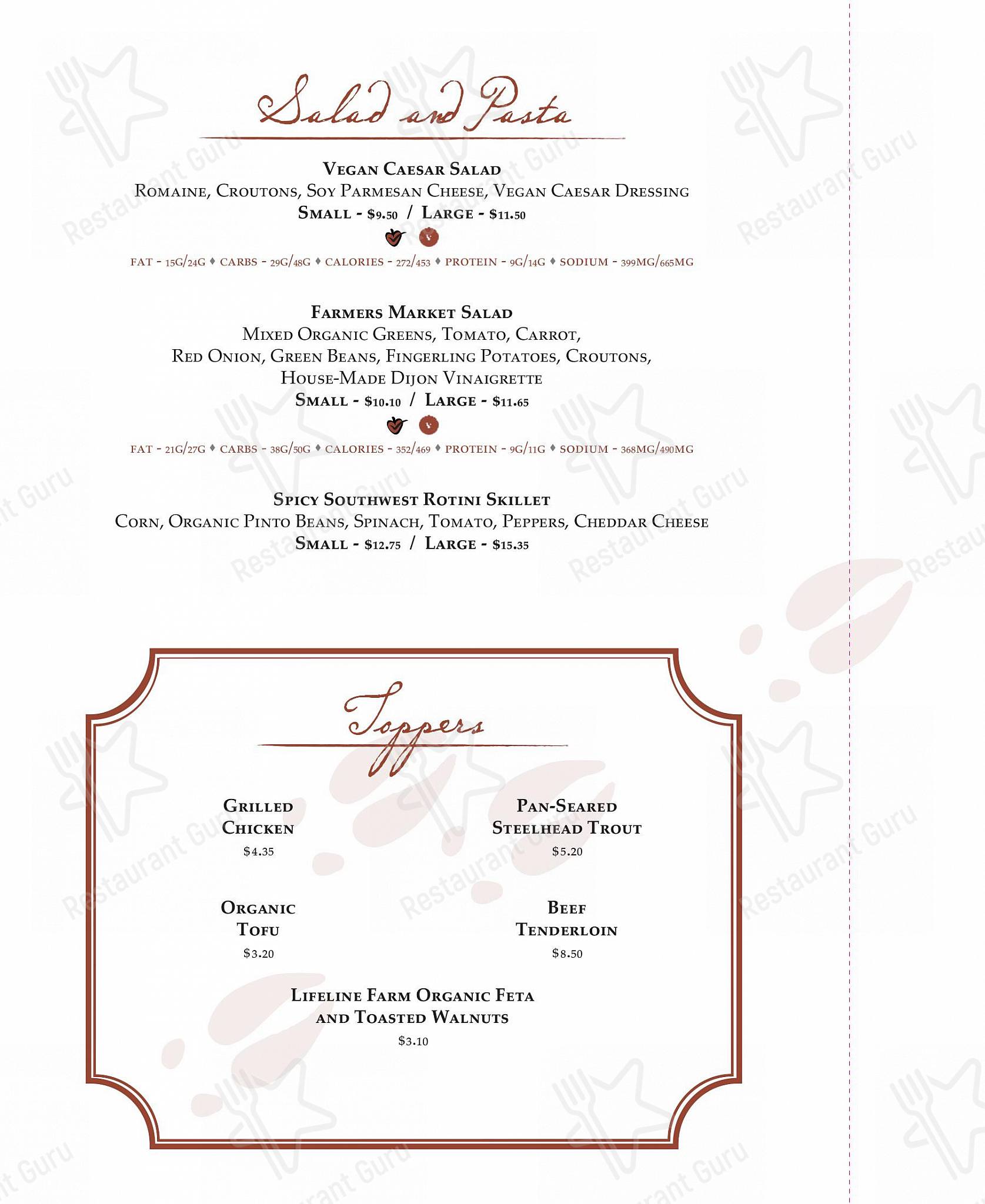 Menu at Russell's Fireside Dining Room restaurant, USA