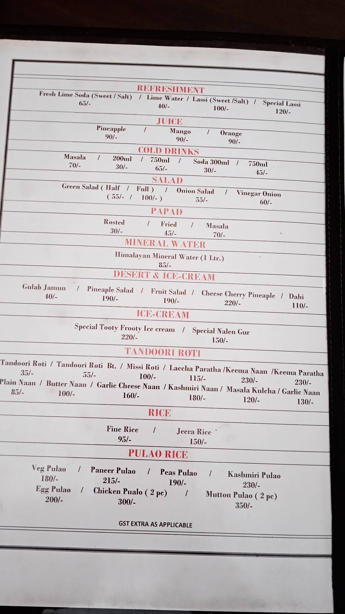 Menu at SHERE PUNJAB HOTEL, Kolaghat
