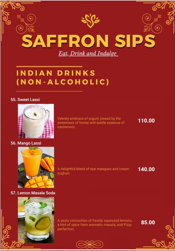 Carta de Saffron Sips - Cebu- Indian Restaurant, Cebú