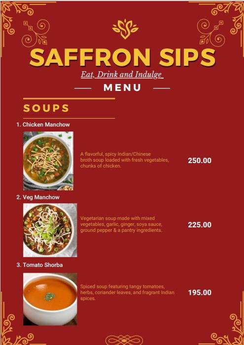 Carta de Saffron Sips - Cebu- Indian Restaurant, Cebú