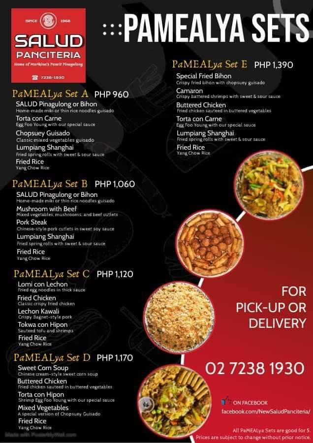 Menu at Salud Panciteria restaurant, Marikina