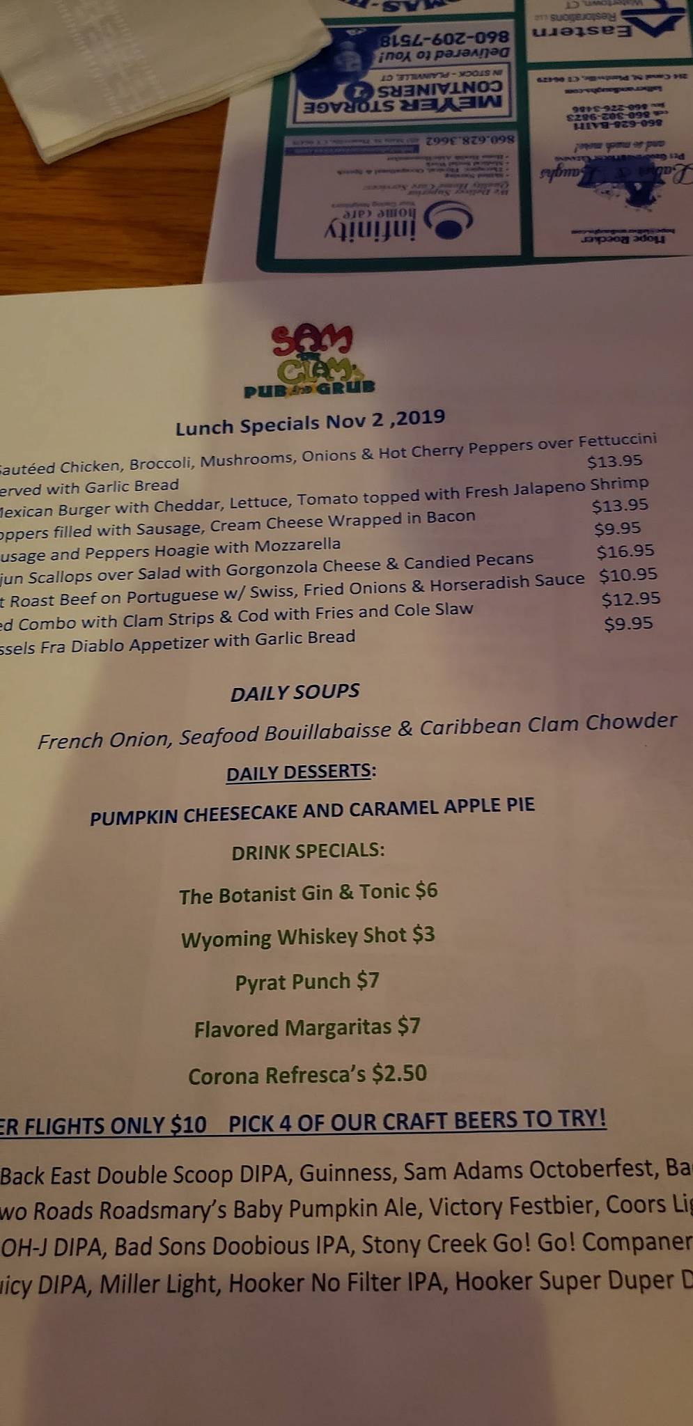 Menu at Sam The Clam Pub & Grub, Cheshire