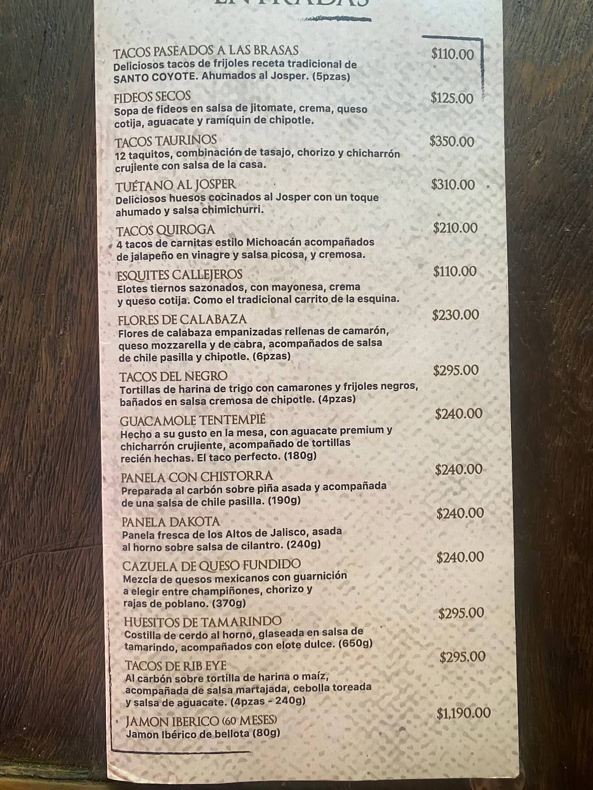 Carta del restaurante Santo Coyote, Guadalajara, C. Miguel Lerdo del ...