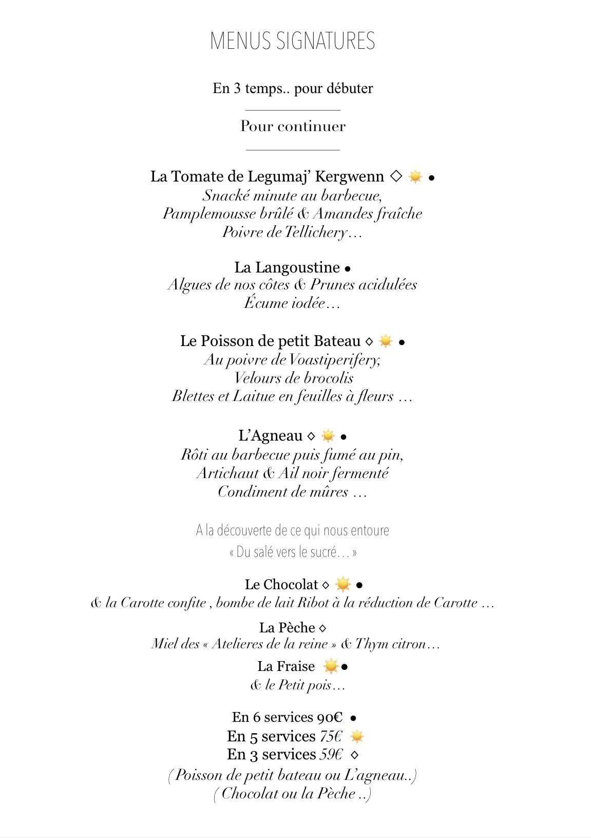 Menu at Restaurant Sao Kevin Gourret, Quimper