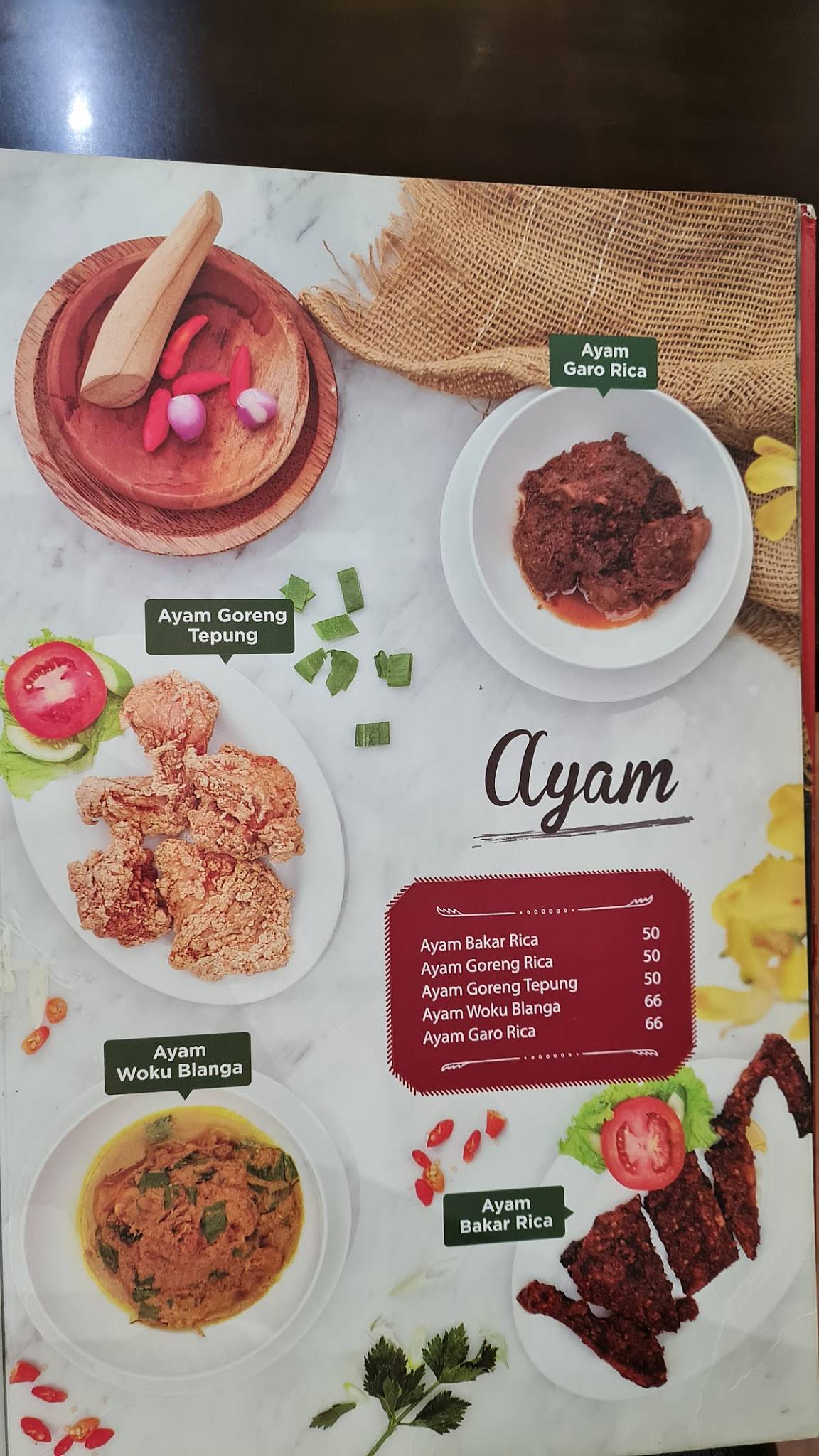 Menu at Sarang Oci, Restoran Manado - Tugu Tani restaurant, Central Jakarta