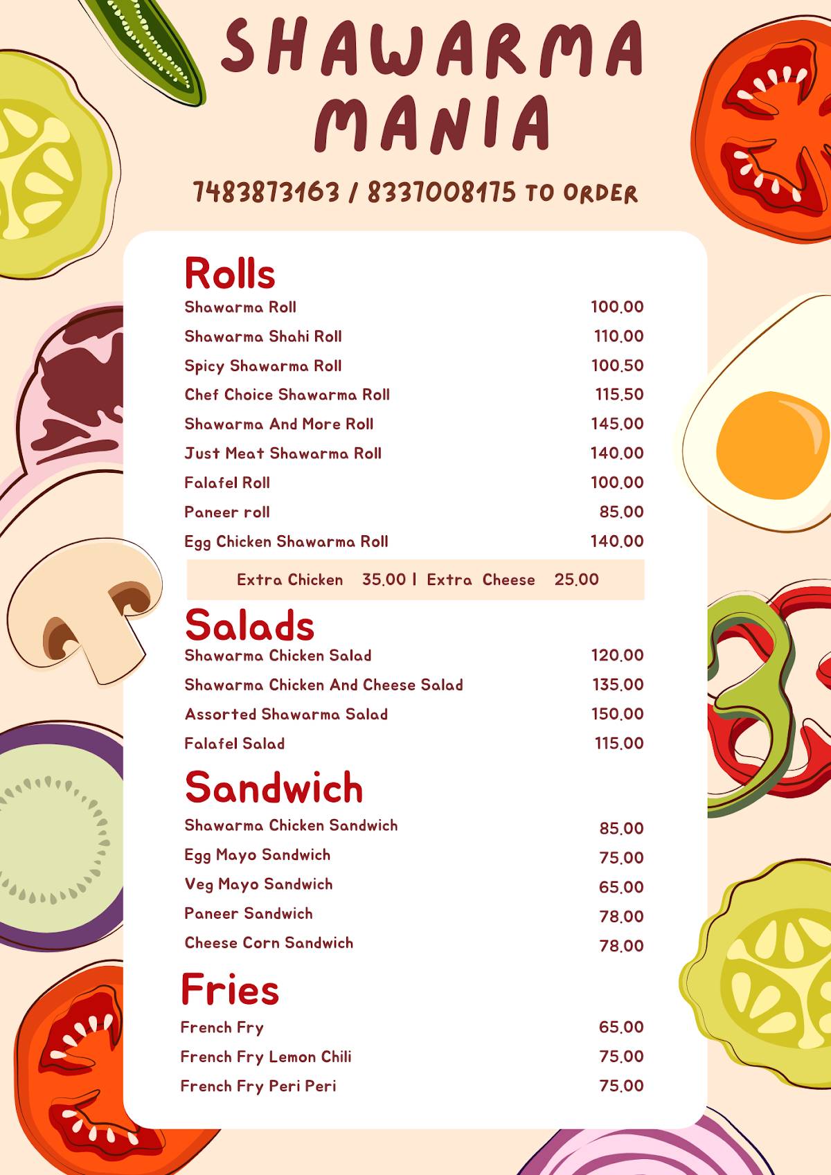 Menu at Shawarma Mania, Malda