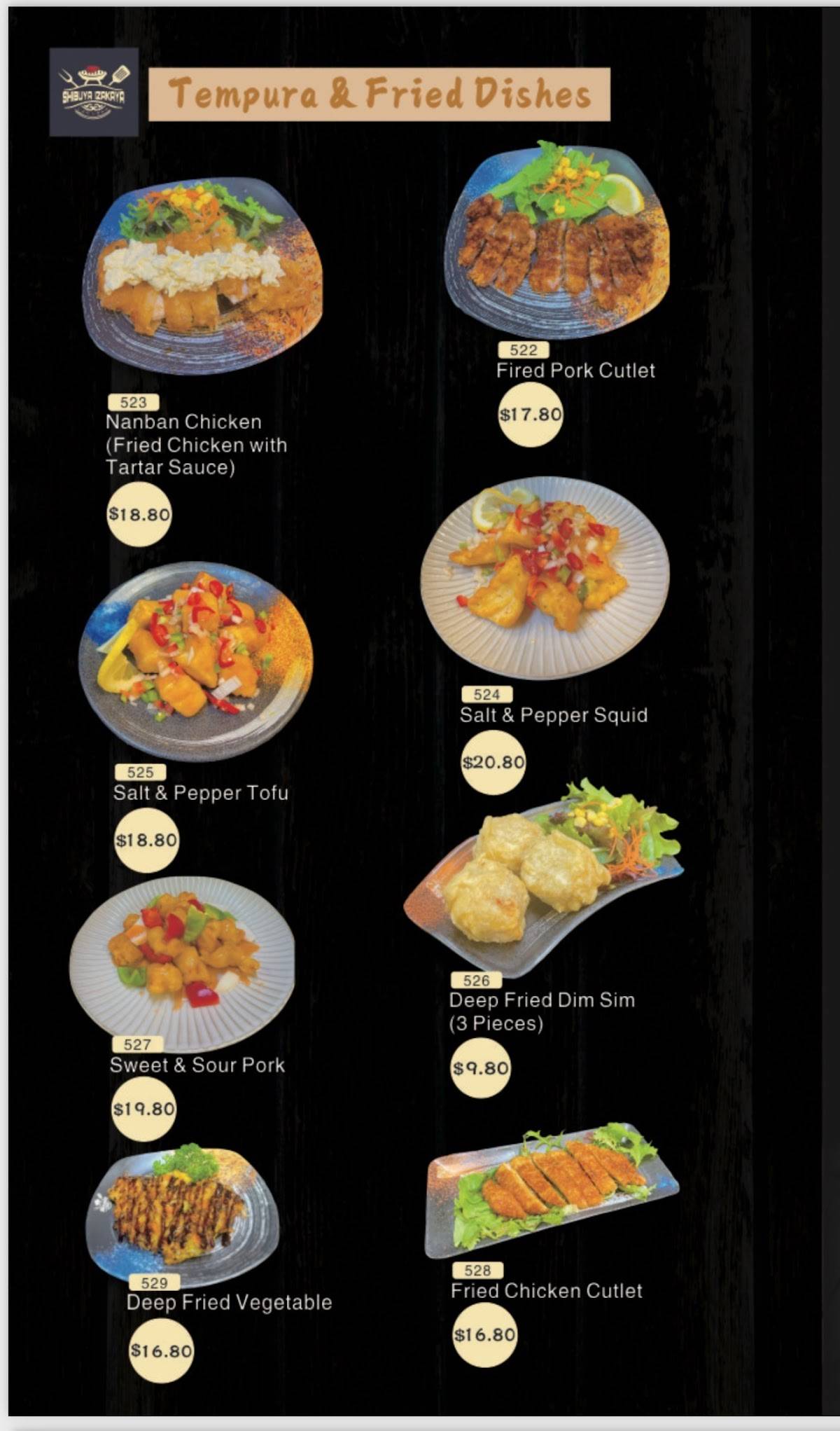 Menu at Shibuya Izakaya Mackay restaurant, Mackay