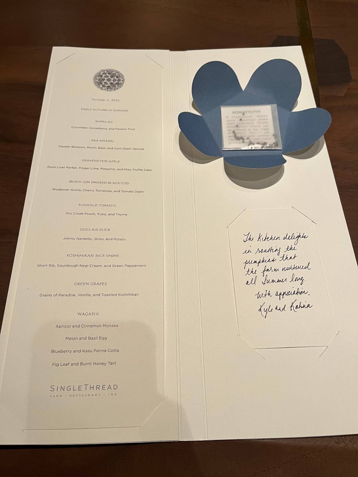 Menu at SingleThread Farm - Restaurant - Inn, Healdsburg